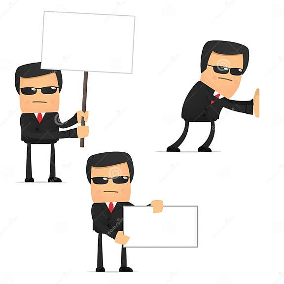 Set of Funny Cartoon Security Stock Illustration - Illustration of ...