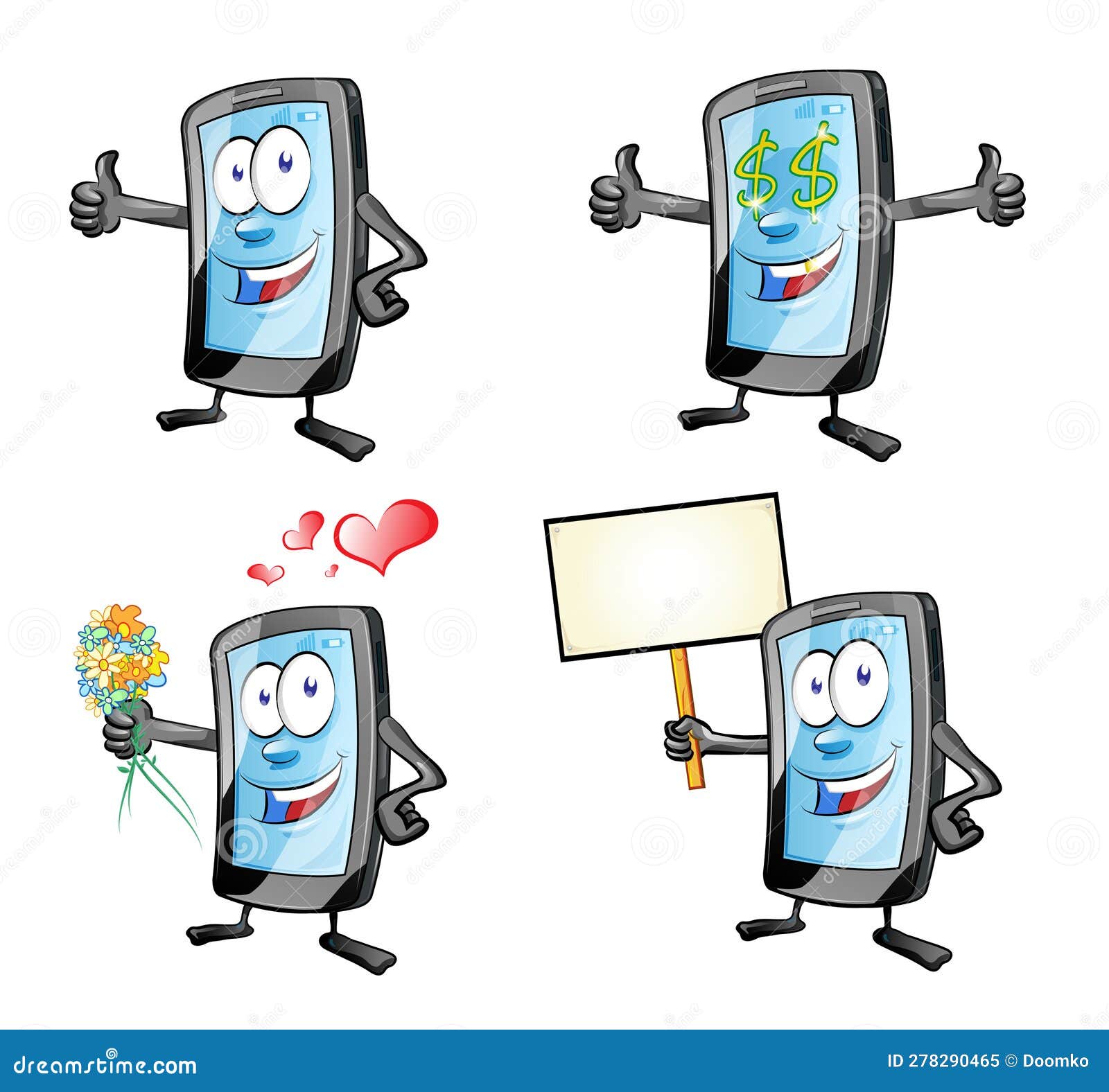 Set of Funny Cartoon Smart Phone. Set Vector Clip Art Stock Vector ...