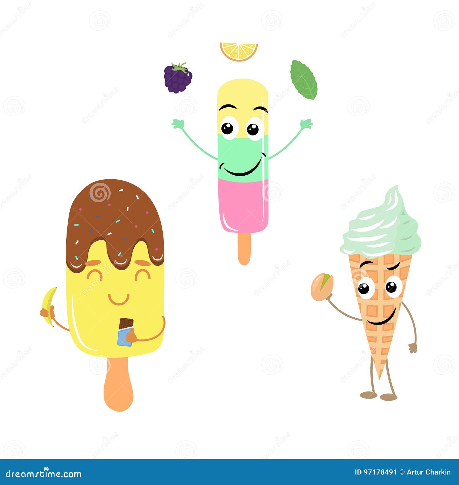 Set Of Funny Characters From Ice Cream. Stock Vector - Illustration of ...