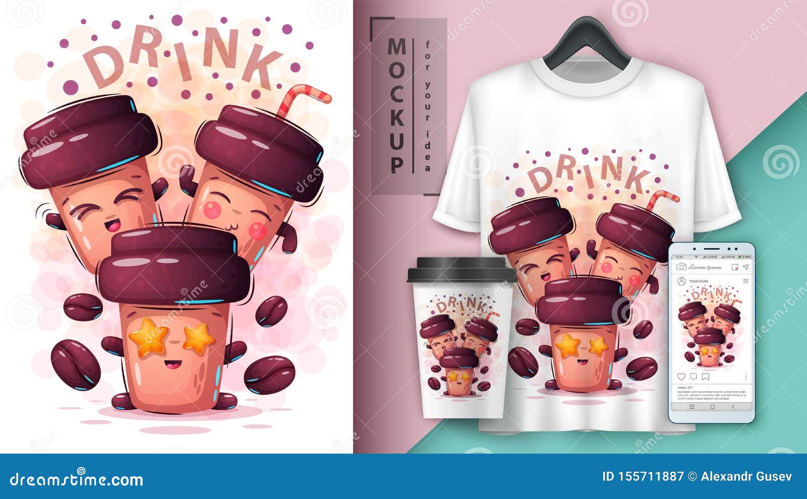 Set Funny Coffee - Mockup for Your Idea Stock Vector - Illustration of ...