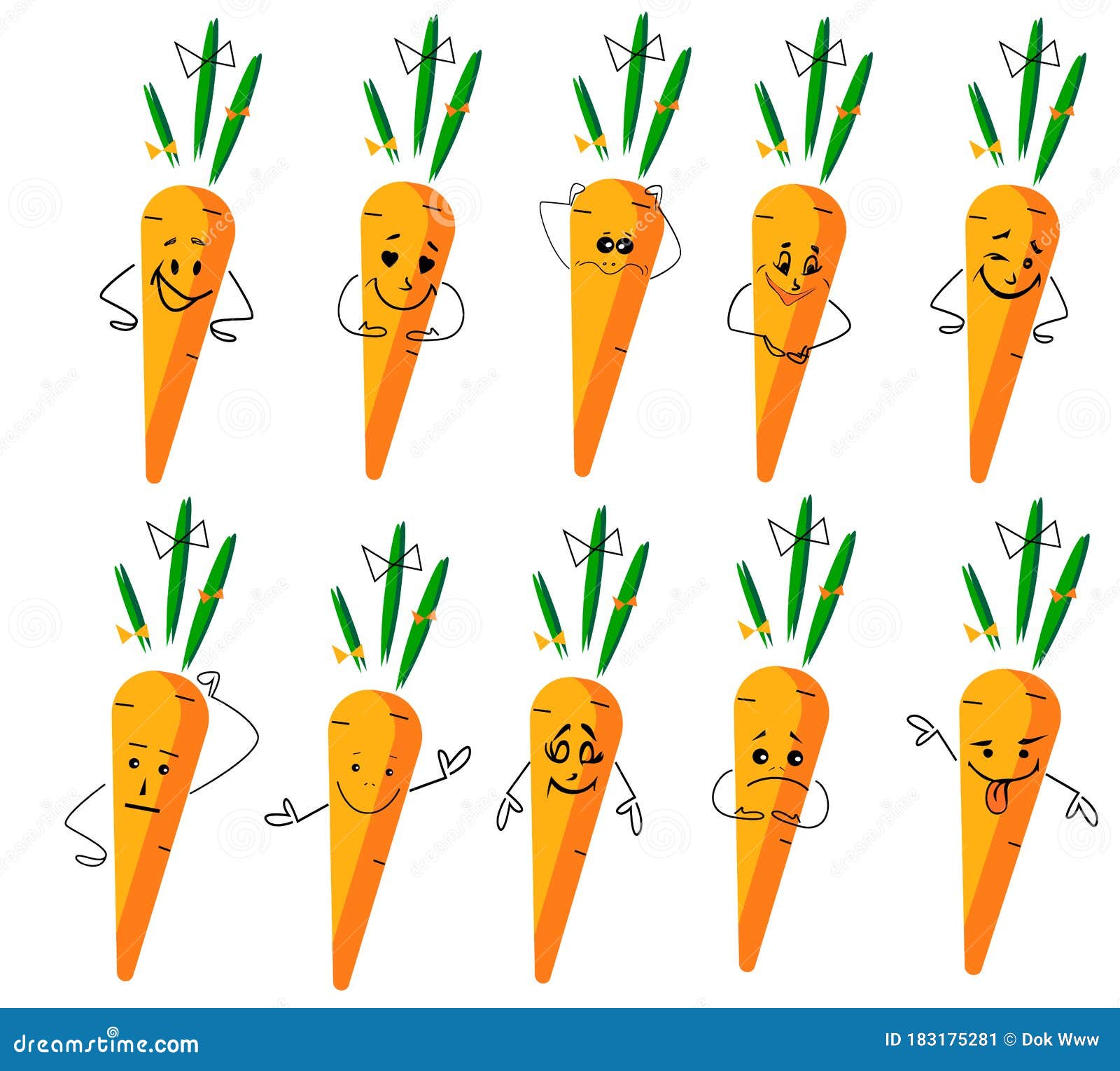 Set Of Funny Cute Carrots With Different Emotions Smyle Faces Carrots