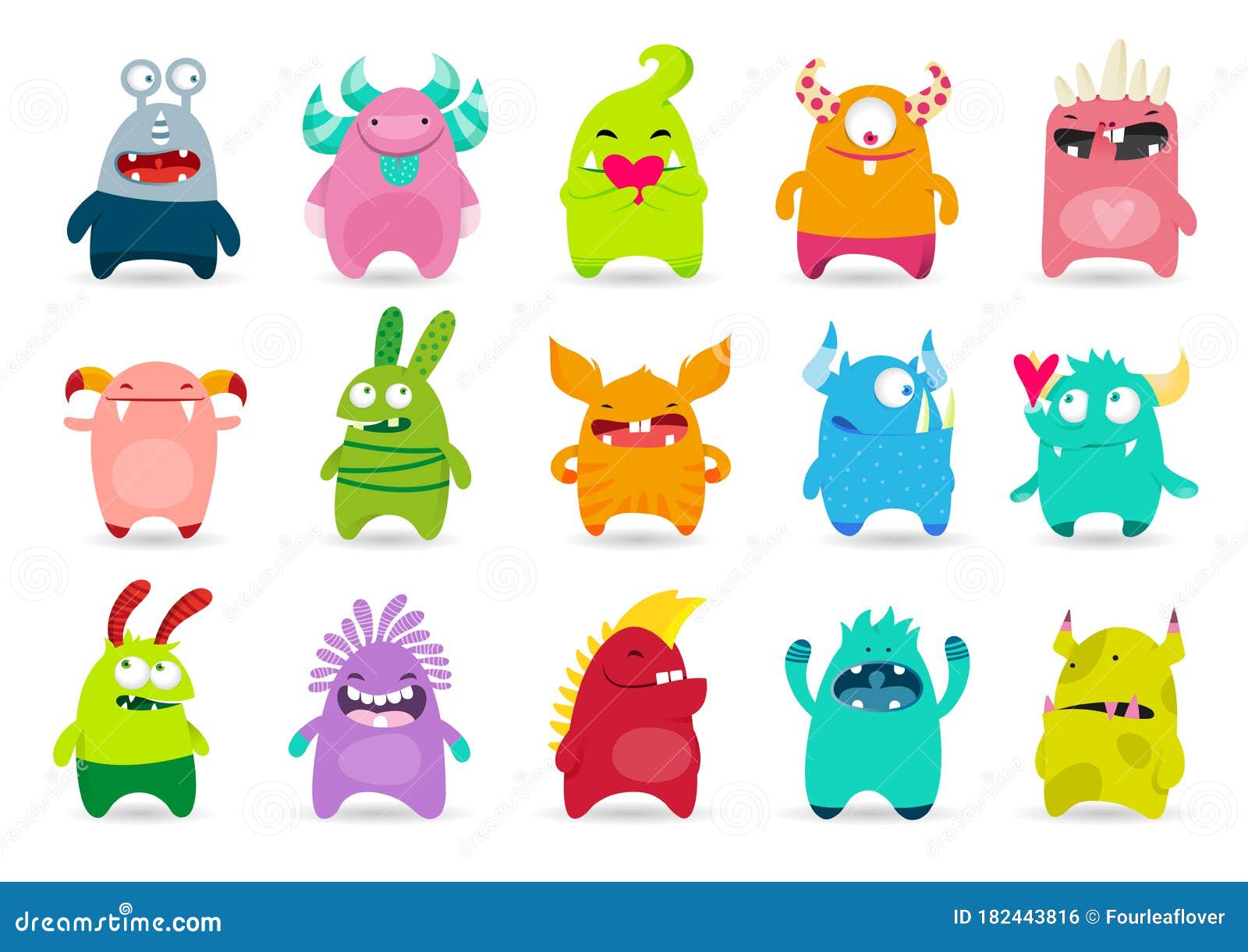 Set Of Funny Cute Monsters Cartoon Vector Illustration Stock Vector