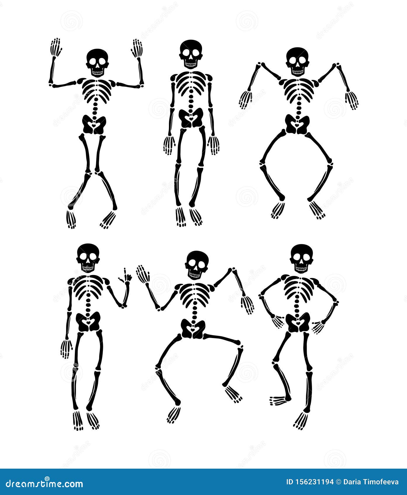 Set of dancing skeletons stock vector. Illustration of hand - 156231194