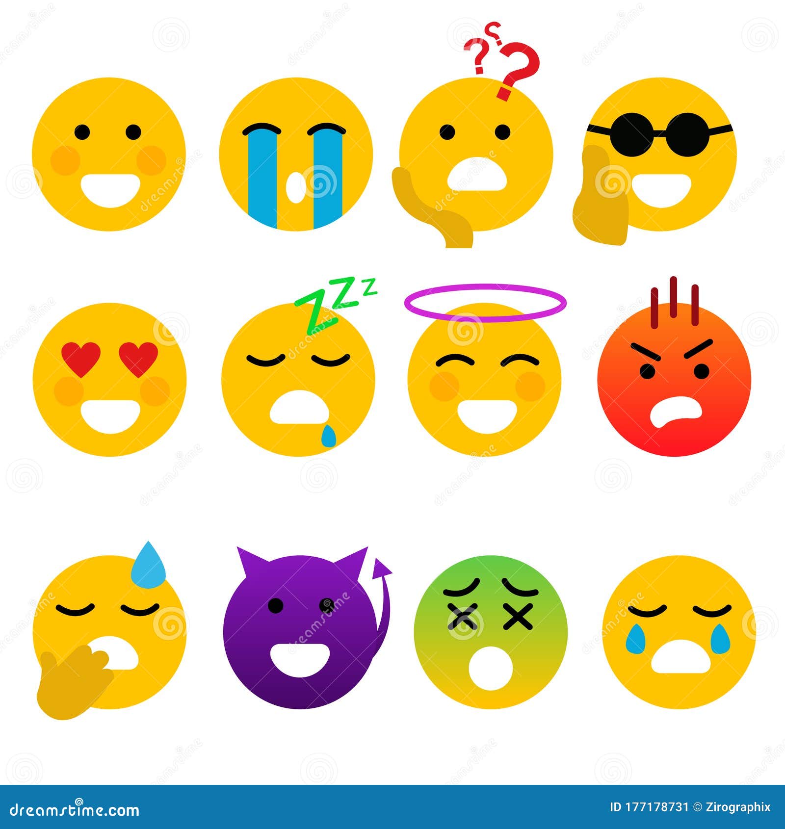 Set of Funny Emoticons Design Stock Vector - Illustration of fork ...