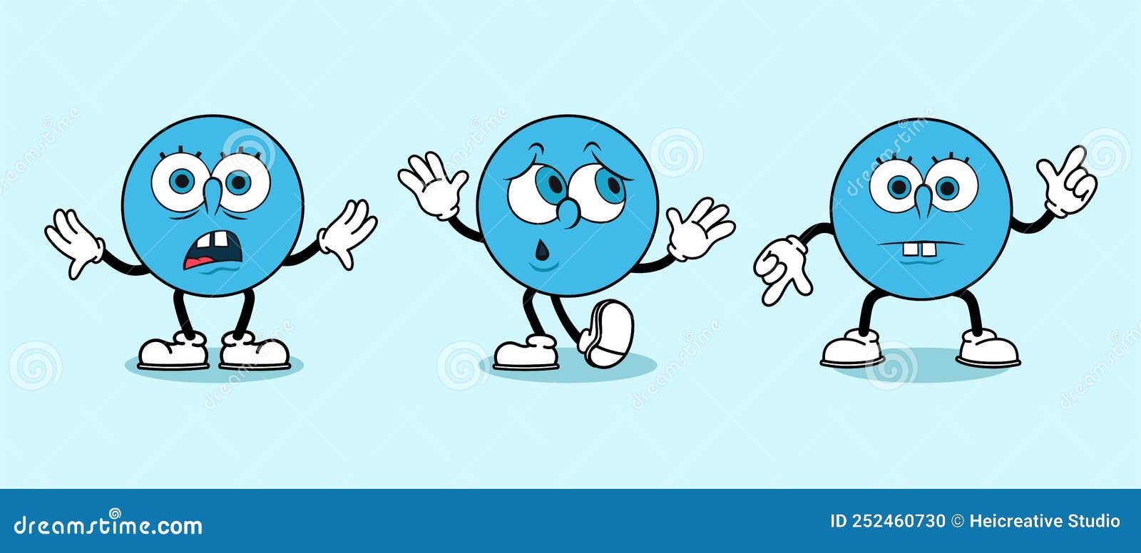 Set Funny Face Cartoon Blue Ball Head with Curious Expression Vector ...