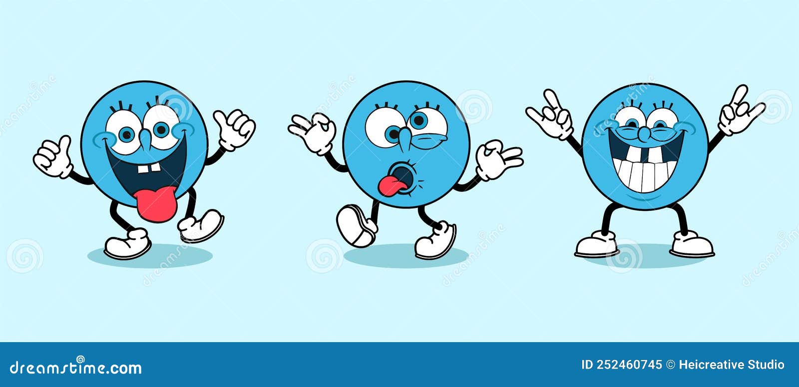 Set Funny Face Cartoon Blue Ball Head with Lol Expression Vector ...