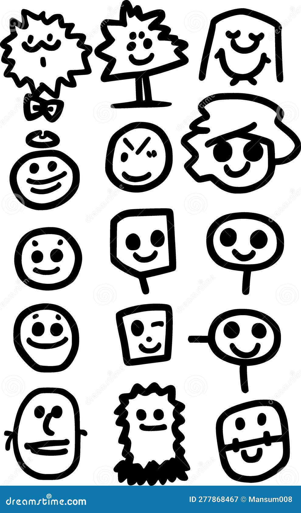 Set of Funny Faces Cartoon, Illustration Stock Illustration ...