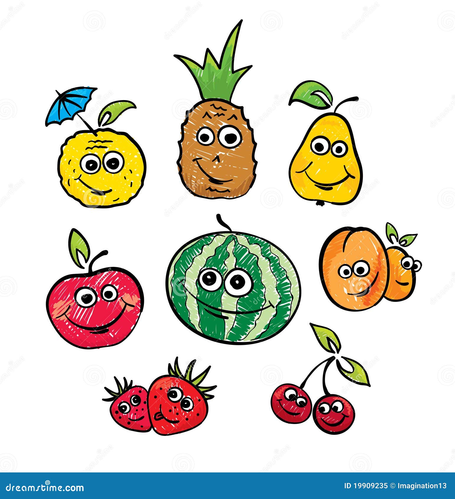 A set of funny fruits stock vector. Illustration of vector - 19909235