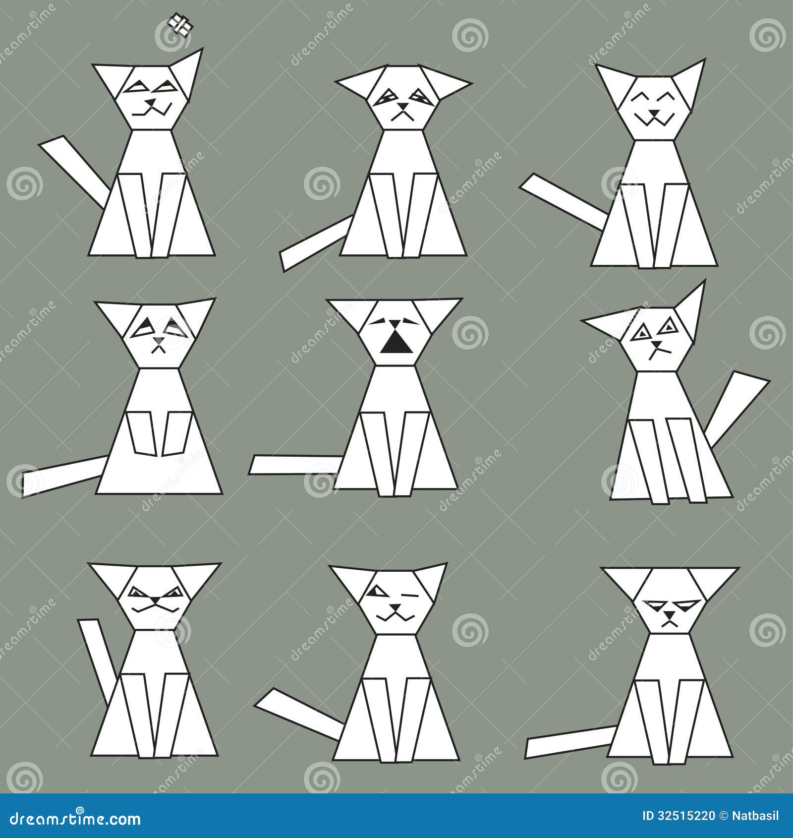 Set of Funny Geometric Cats - Vector Illustration Stock Vector ...