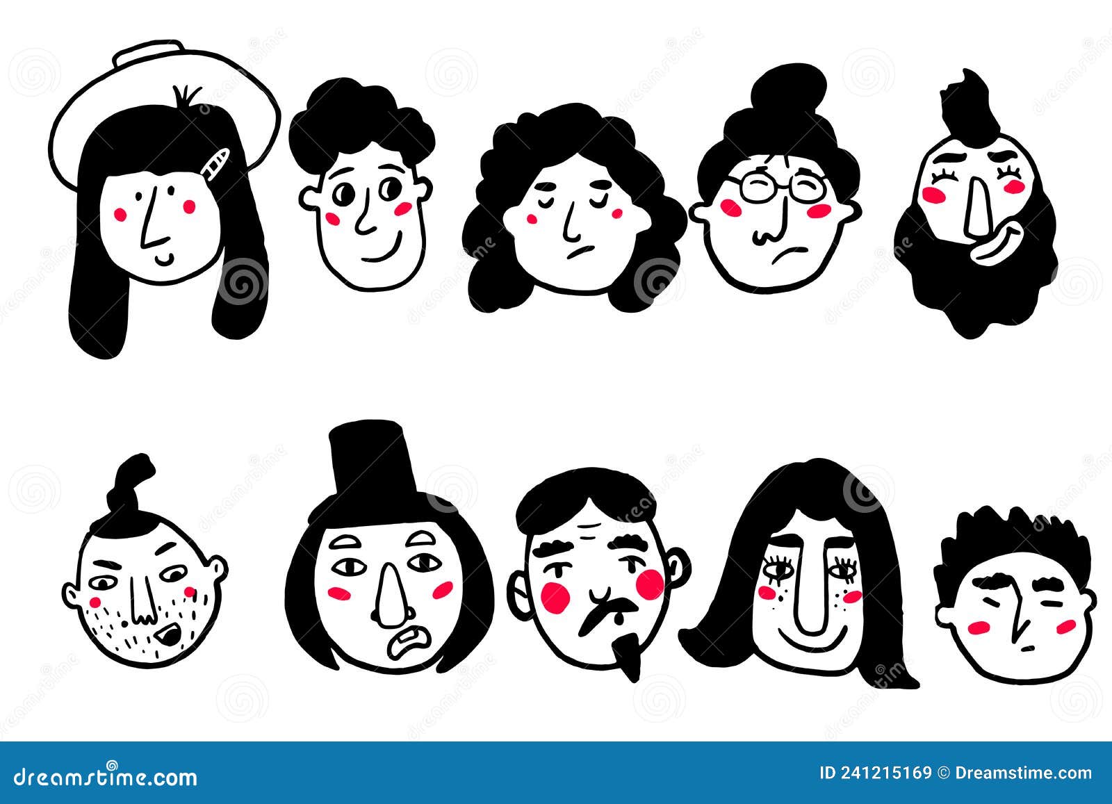 A Set of Funny Hand-drawn Faces. Doodle-style Faces Stock Vector ...
