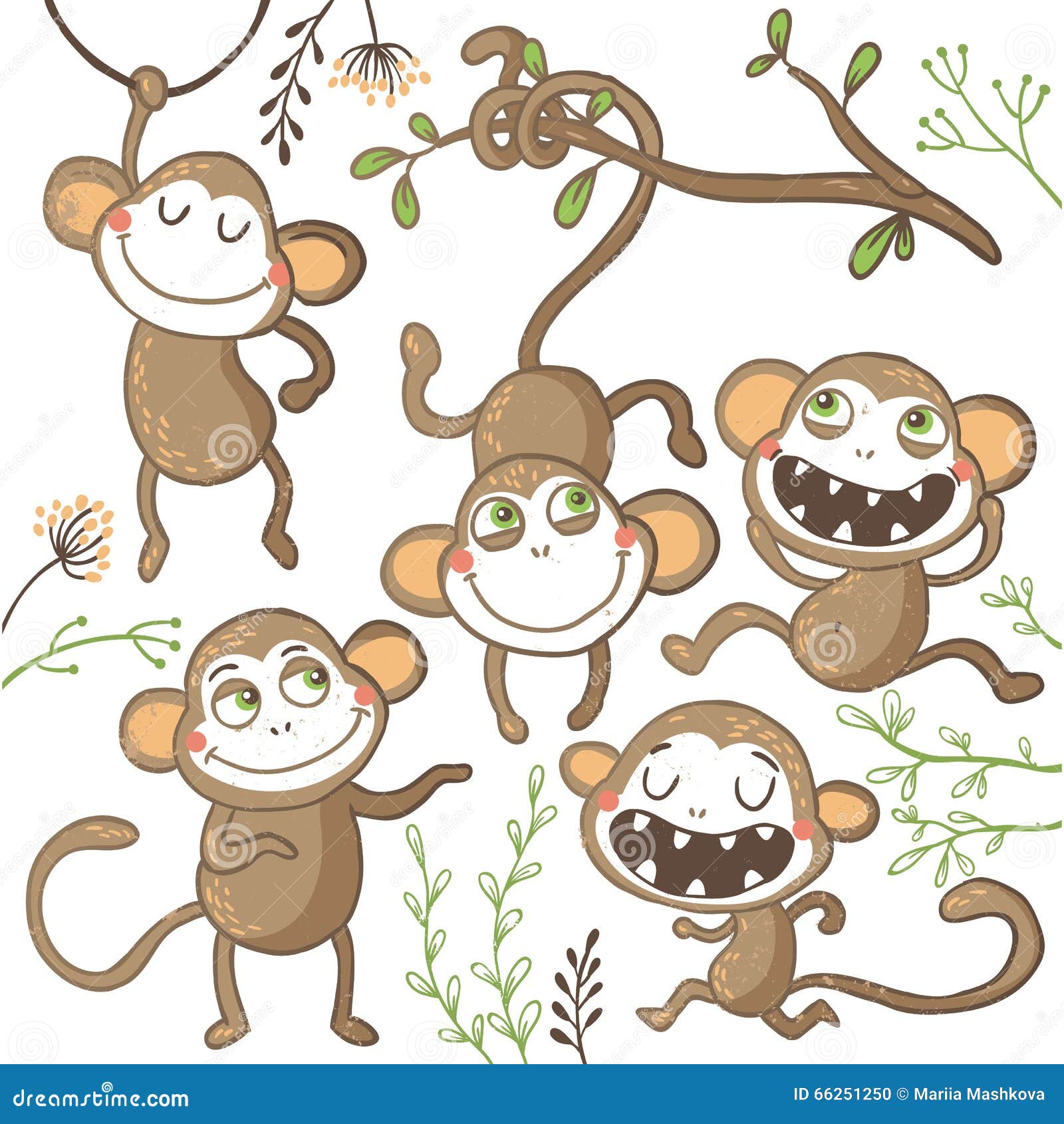 Set of Funny Hand Drawn Monkeys, Stock Vector - Illustration of monkey ...