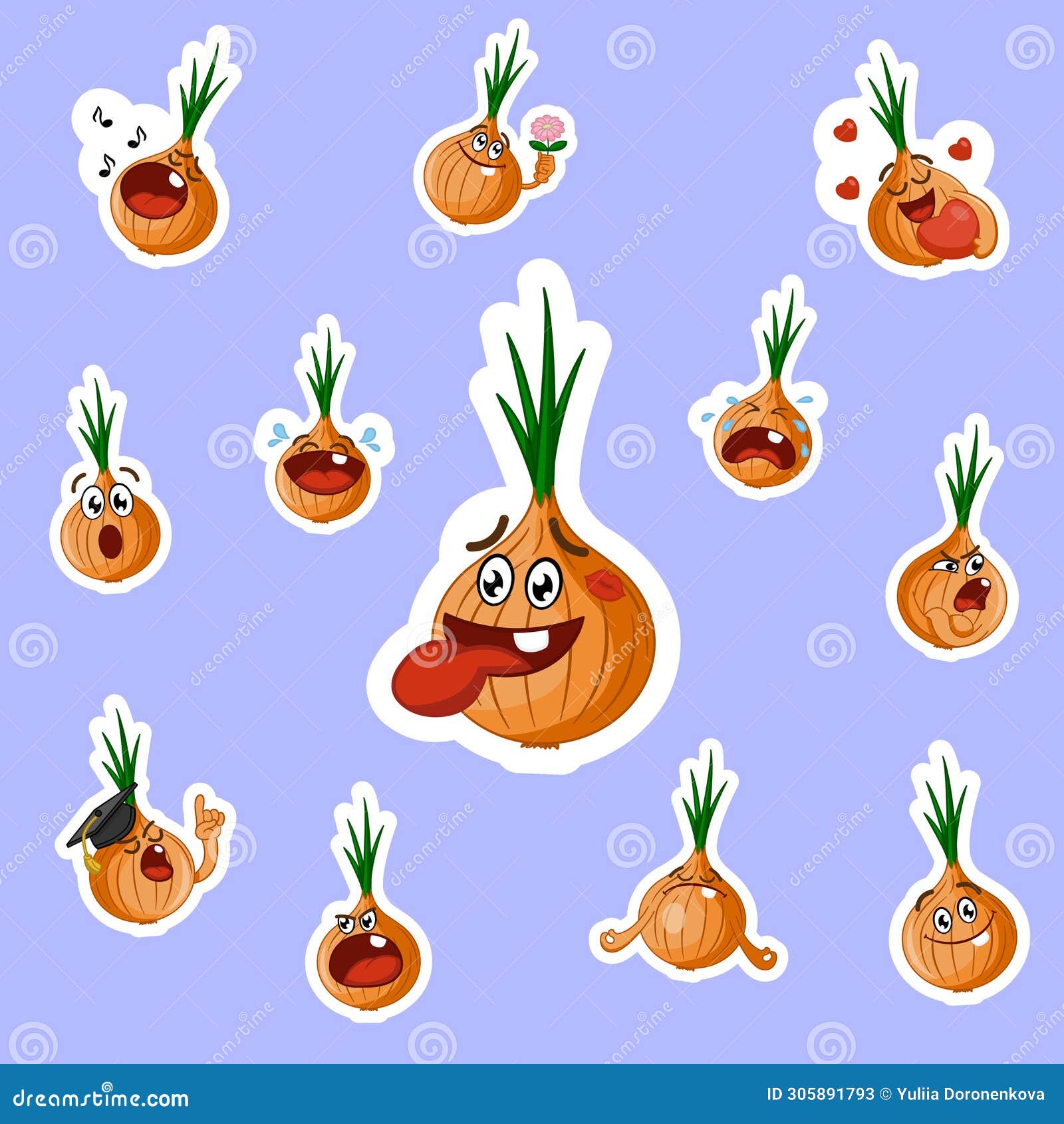Set of Funny Onions Stickers. Stock Illustration - Illustration of ...
