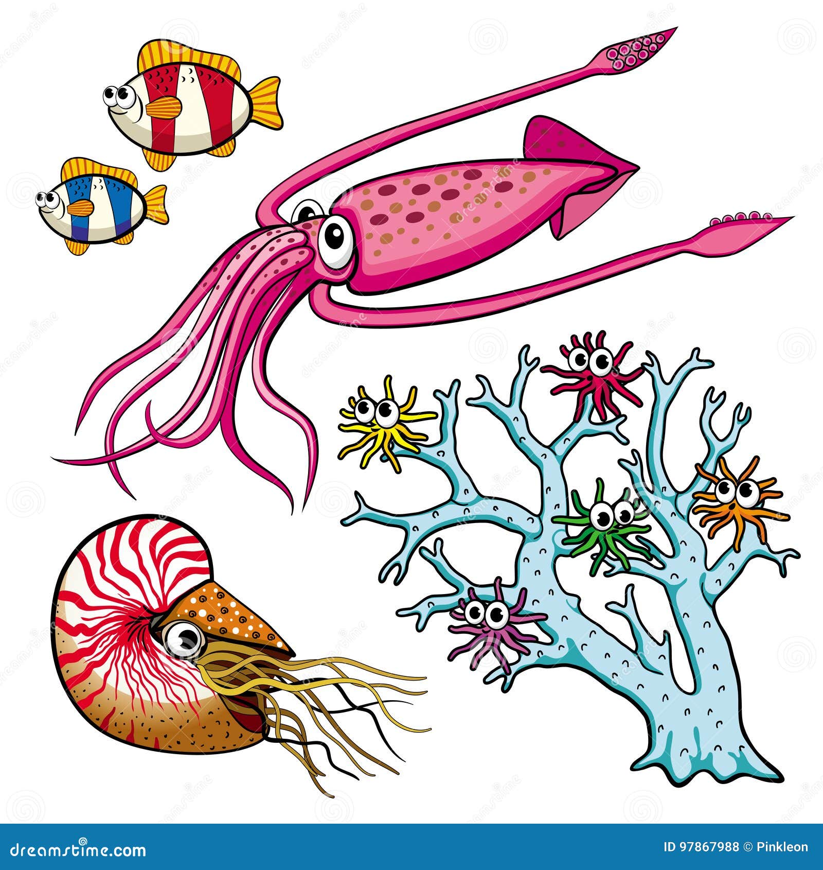 Set of funny sea animals stock illustration. Illustration of animals ...