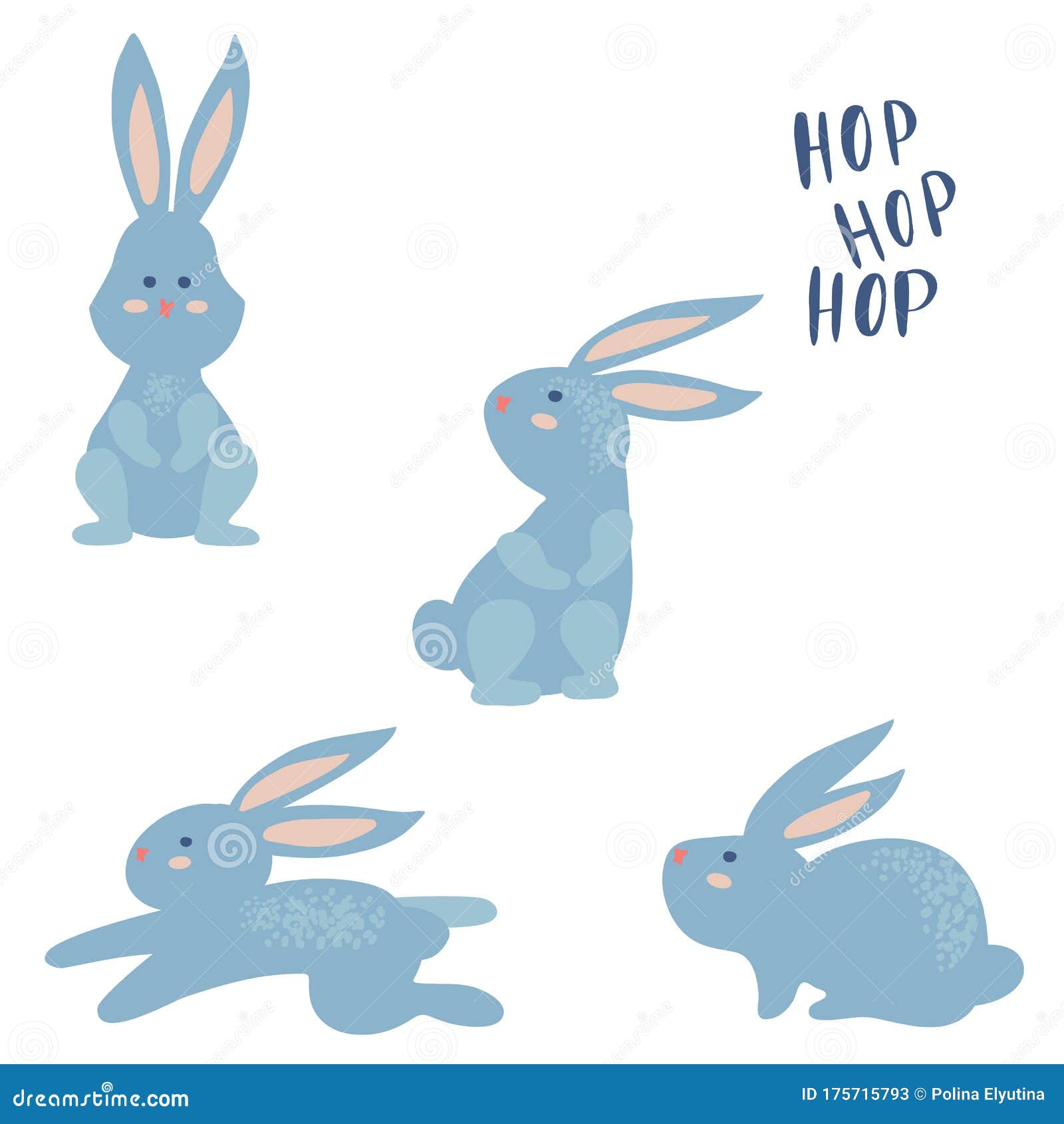Set of a Funny Simple Rabbit Cartoon Stock Vector - Illustration of ...