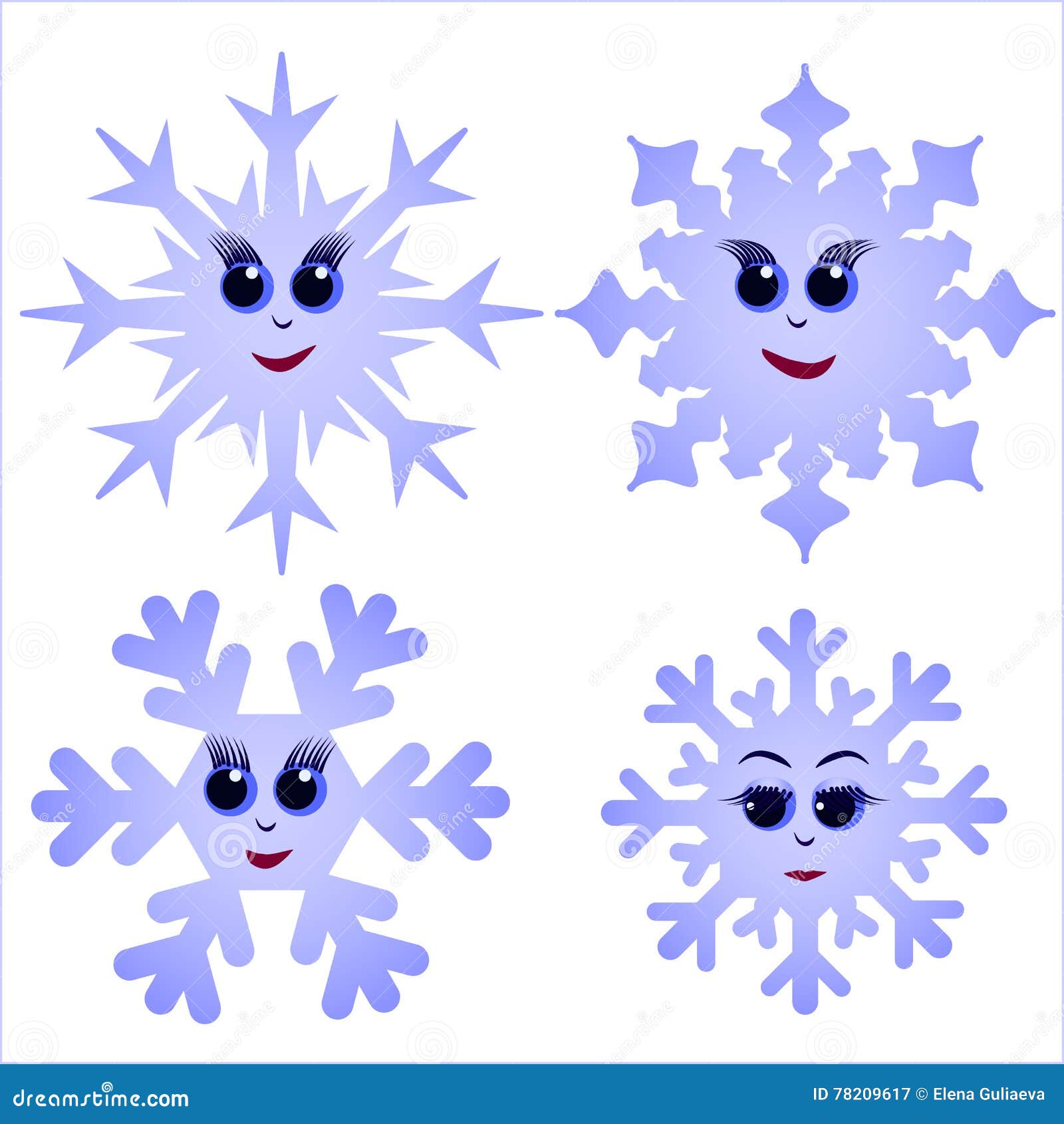 Set of funny snowflakes stock vector. Illustration of collection - 78209617
