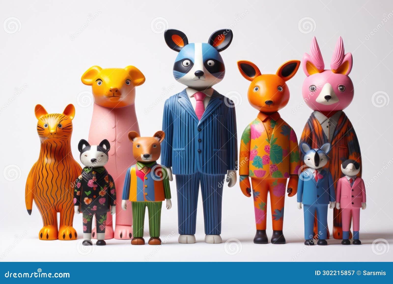 Set of Funny Toy Animals in the 3D Memphis Style Stock Illustration ...