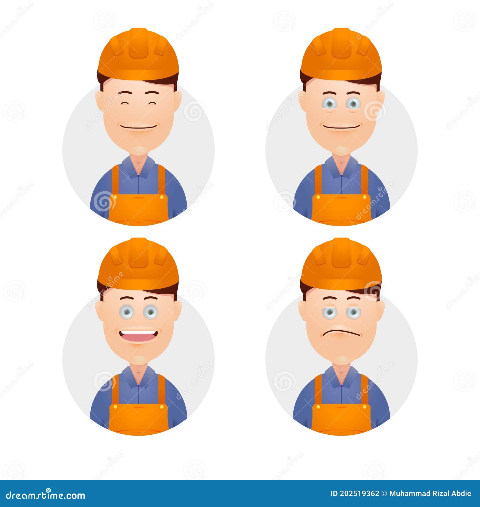 Set Funny Wacky Male Face Engineer Technician Professional Expression ...