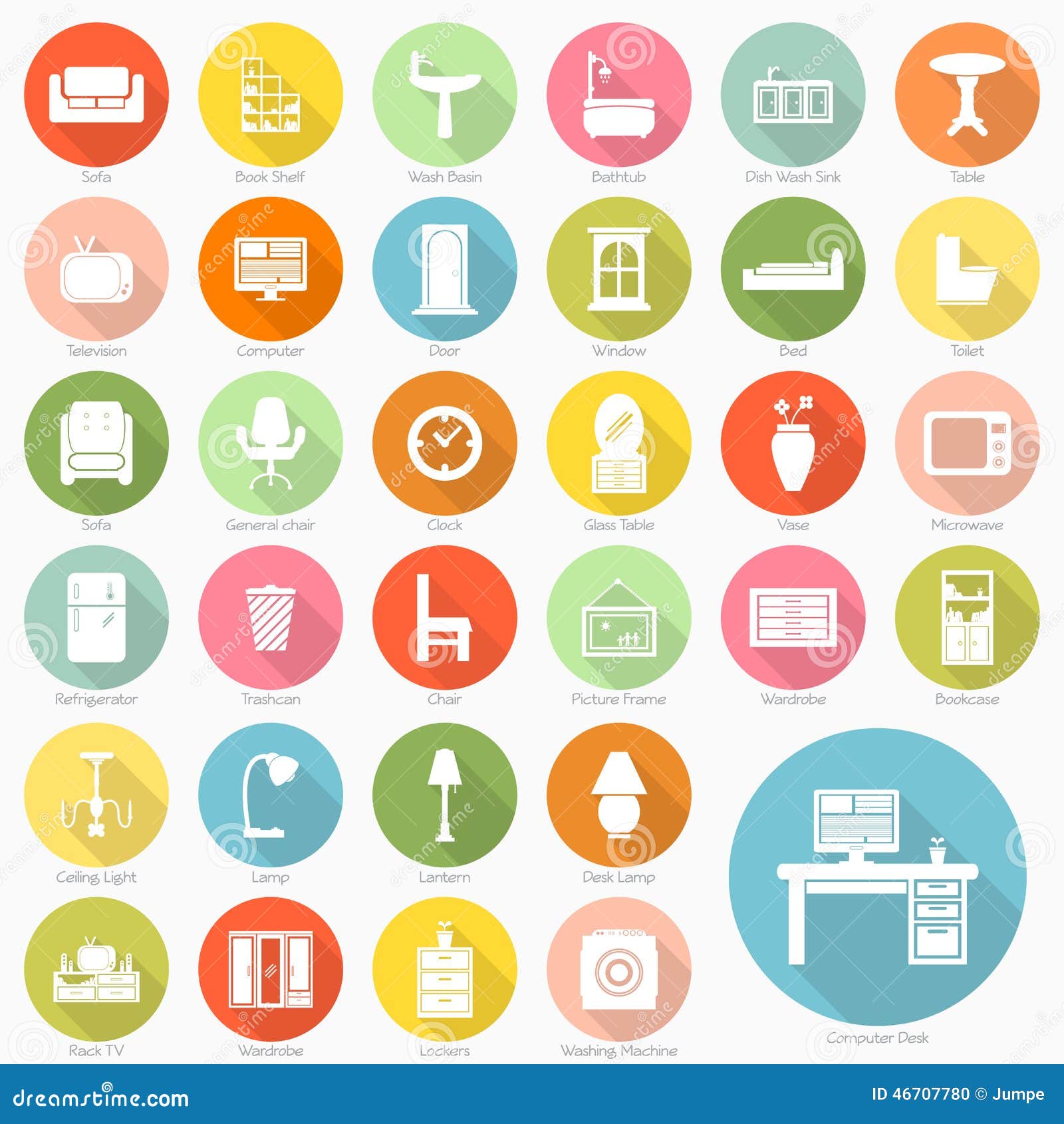 Set of Furniture Flat Icons Design Stock Vector - Illustration of ...