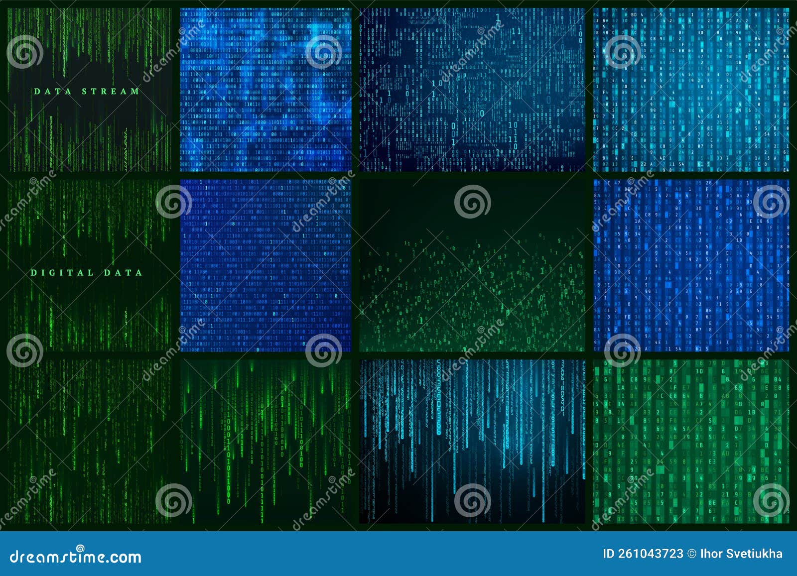 Set of Futuristic Abstract Background. Matrix Style Sci Fi Backdrop ...