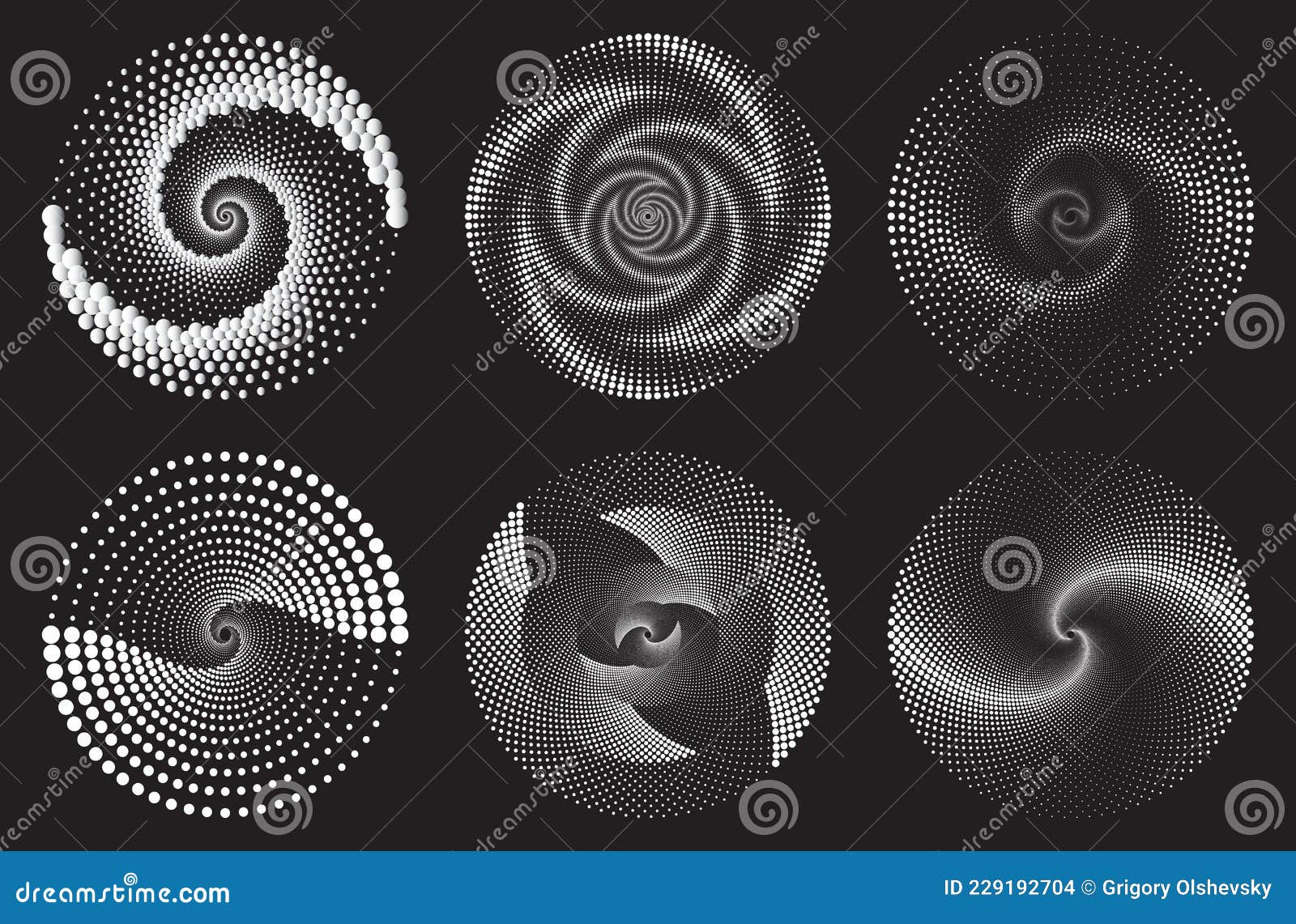 Set of Futuristic Design Elements, Ornaments. Spiral Patterns Stock ...
