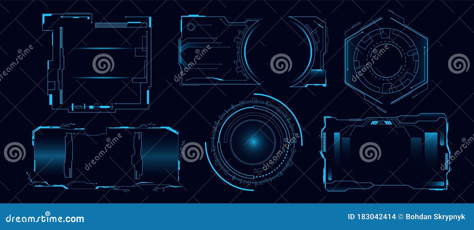 Set of Futuristic Hi Tech Hud Interface Vector Flat Illustration. Cyber ... Set of Futuristic Hi Tech Hud Interface Vector Flat Illustration. Cyber ...