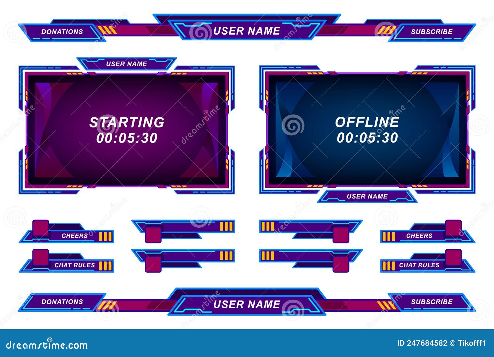 Set Futuristic Stream Overlay Geometric Frames Template Stock Vector ...