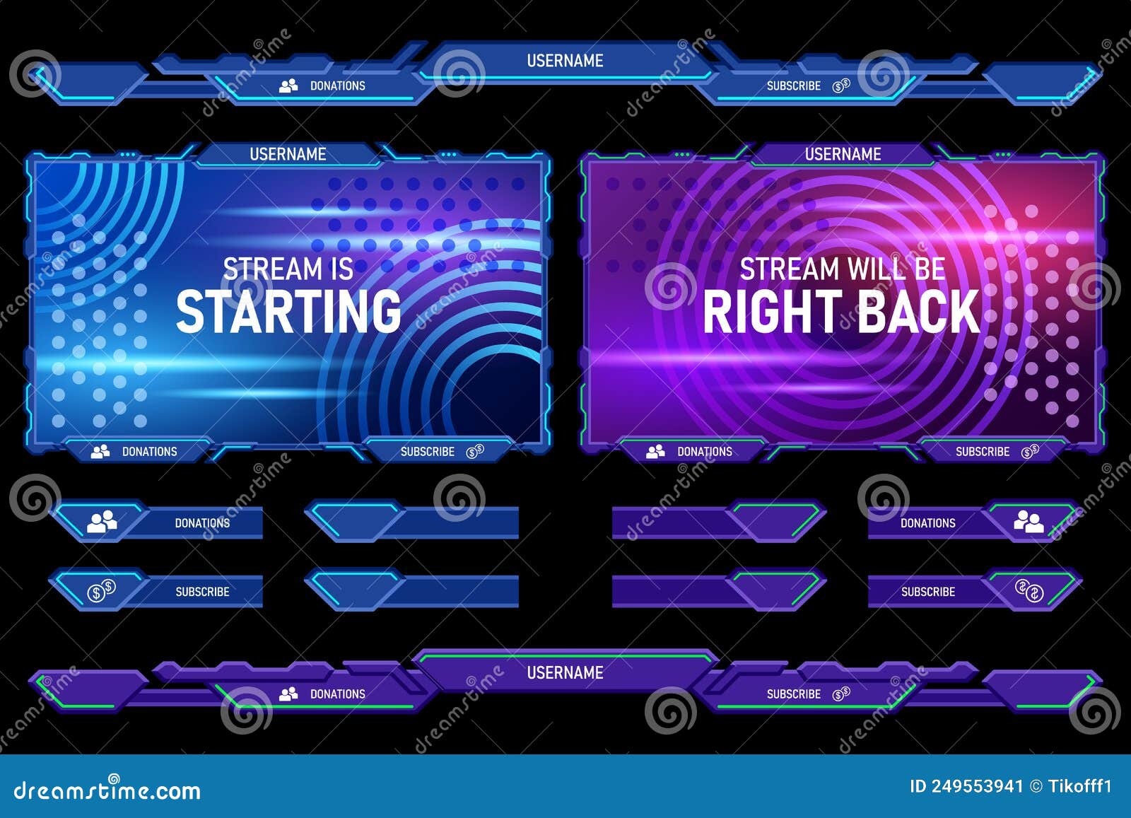 Set Futuristic Stream Overlay Geometric Frames Template Stock Vector ...