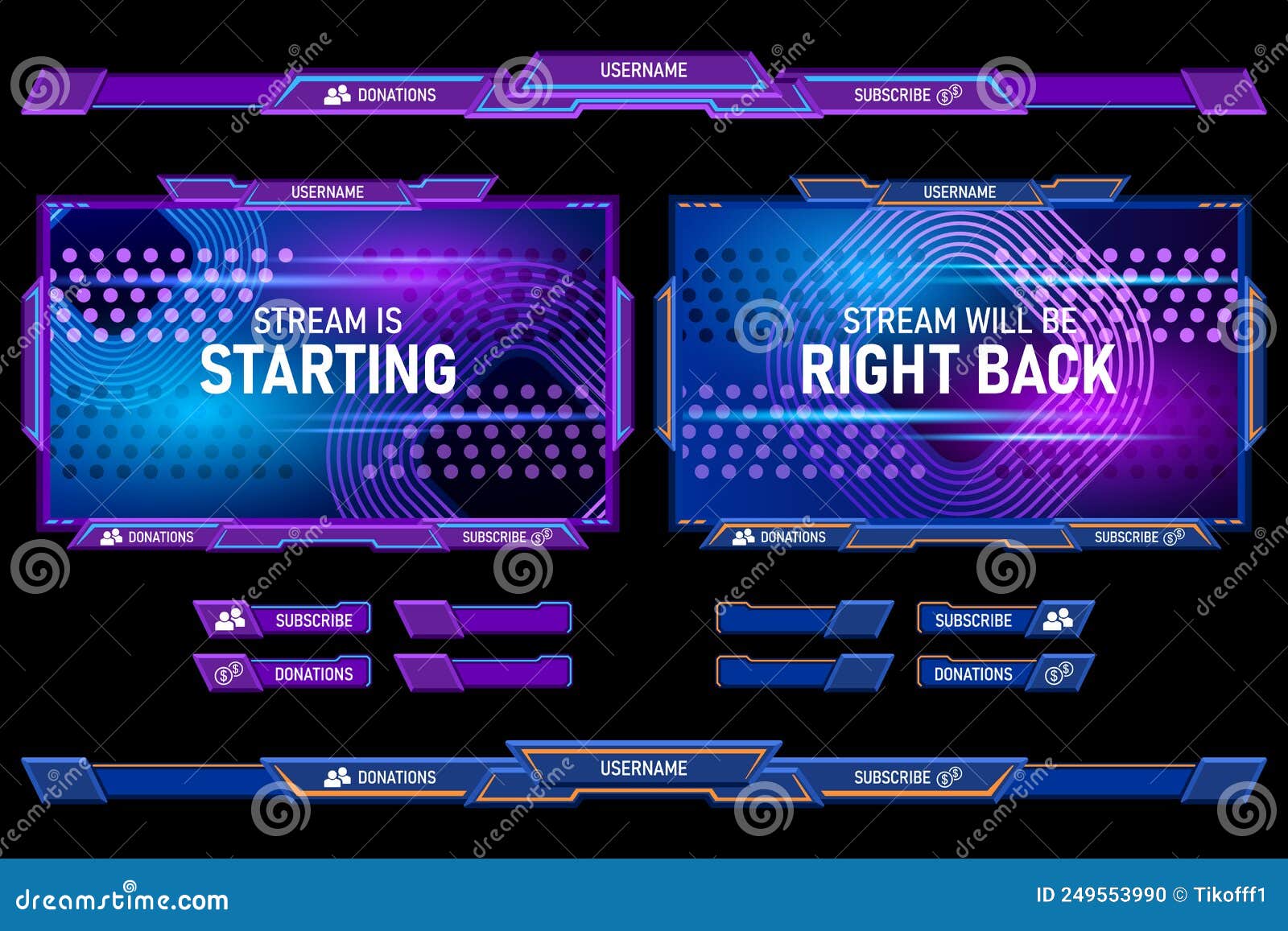 Set Futuristic Stream Overlay Geometric Frames Template Vector ...