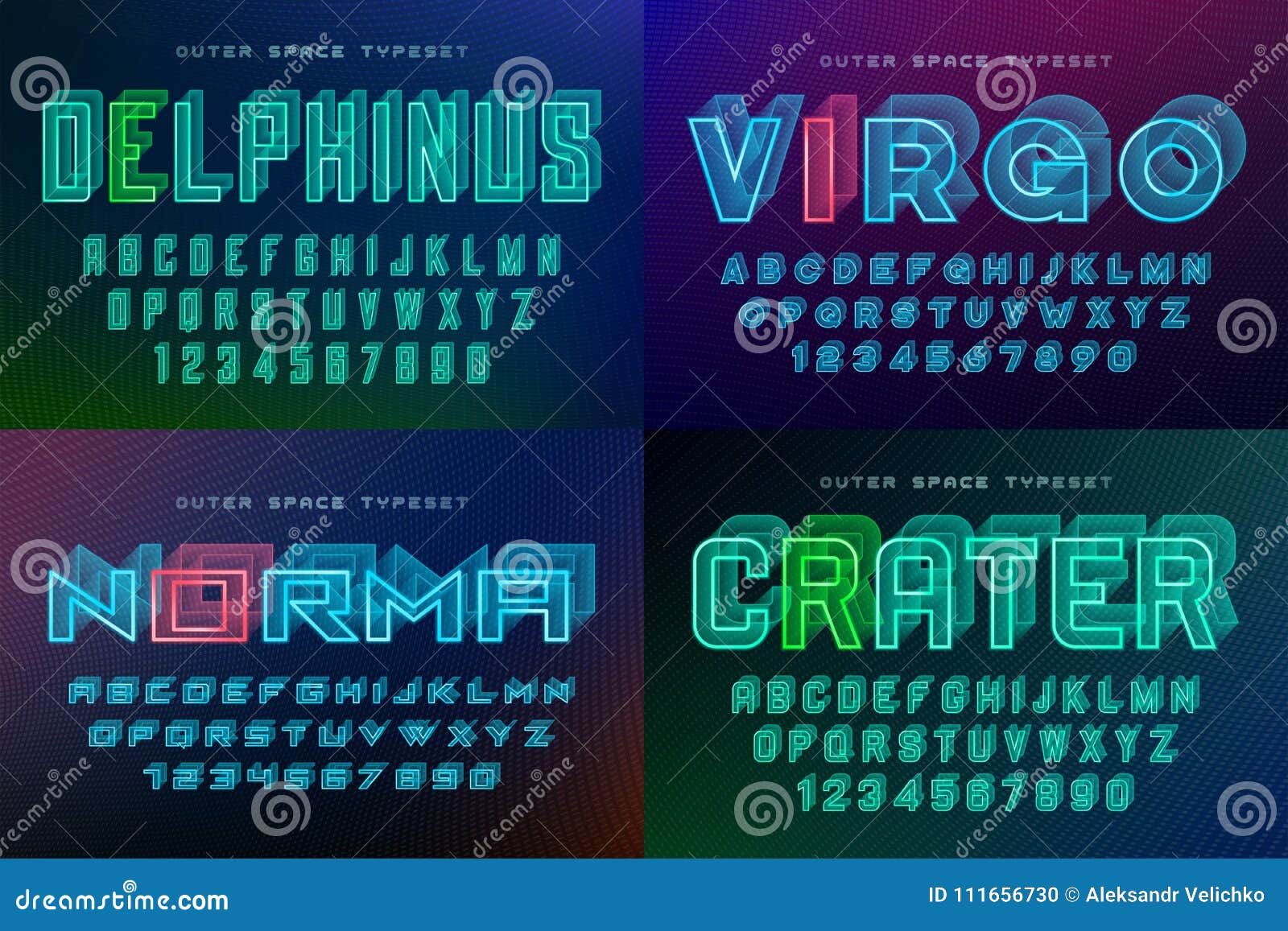 Set of Futuristic Vector Decorative Fonts, Alphabet Stock Vector ...