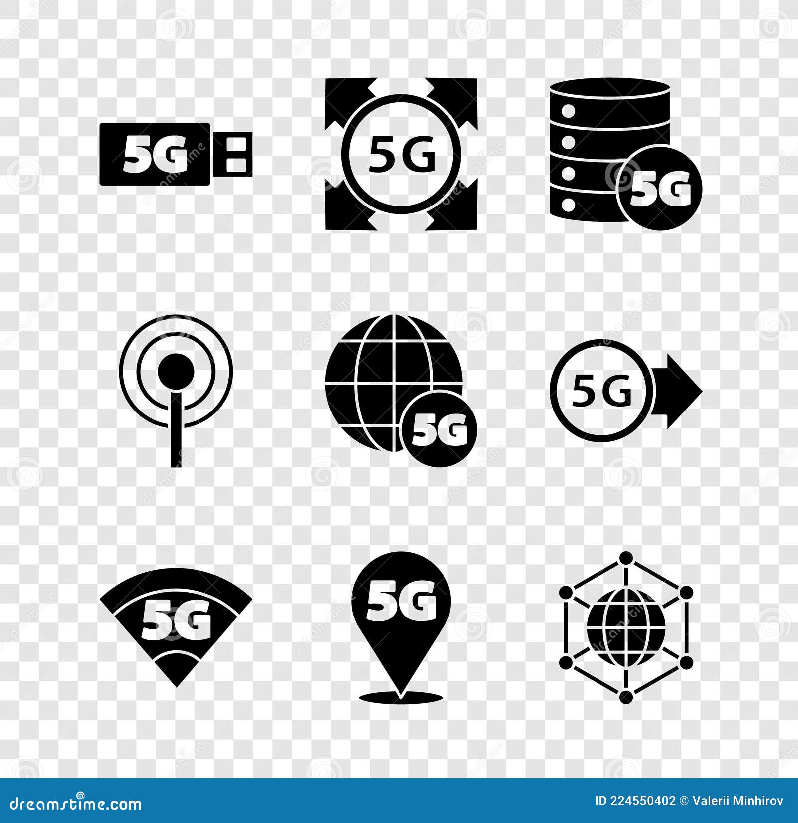 Set 5G Modem, Network, Server, Location, Social, Antenna and Icon ...