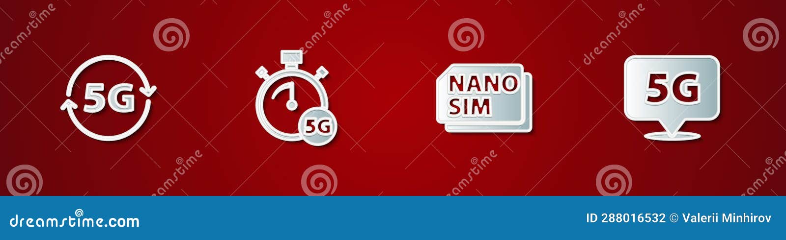 Set 5G Network, Digital Speed Meter, Nano Sim Card and Location Icon ...