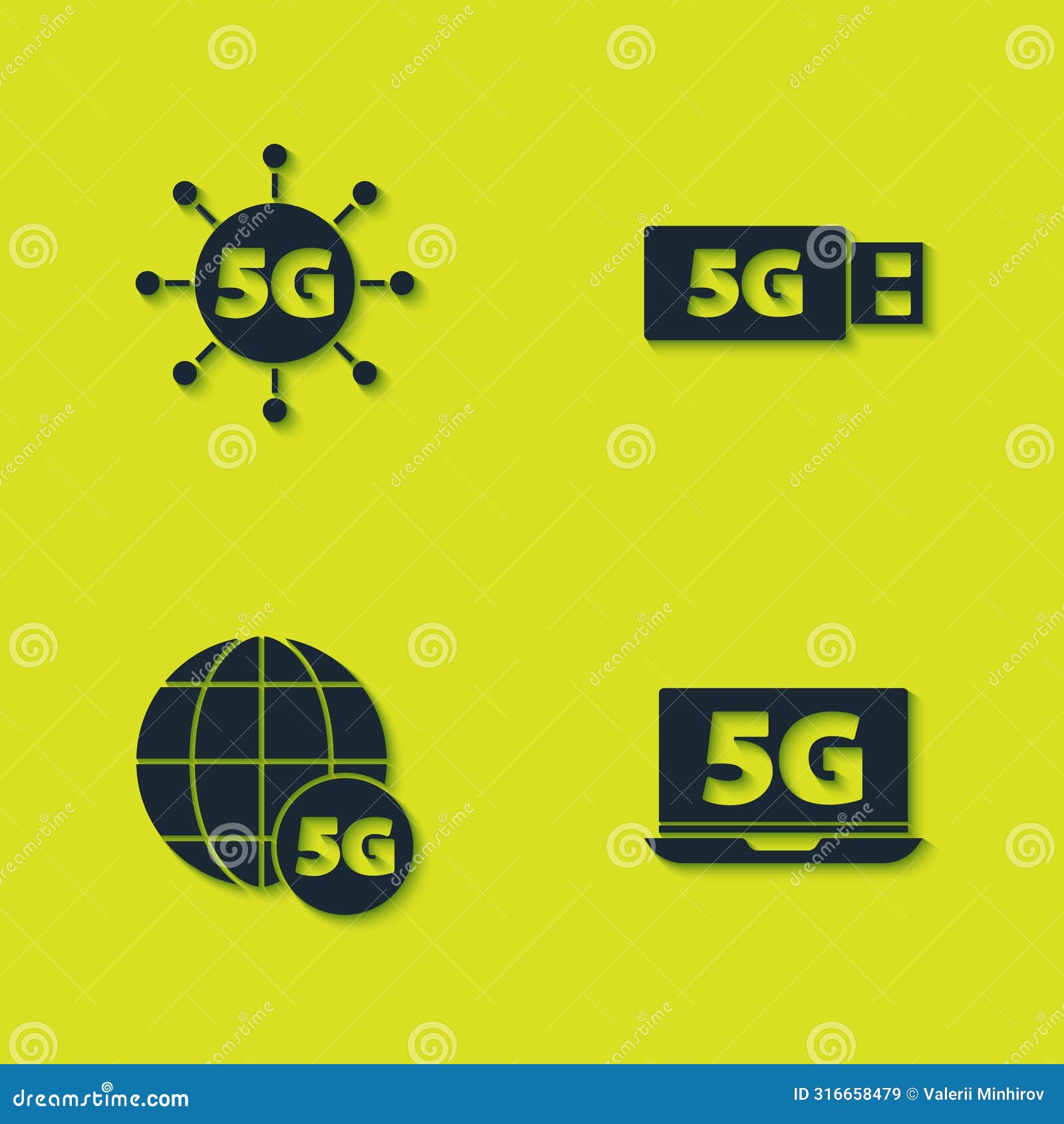 Set 5G Network, Laptop with, and Modem Icon. Vector Stock Illustration ...