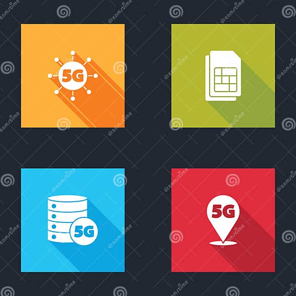 Set 5G Network, Sim Card, Server and Location Icon. Vector Stock Vector ...