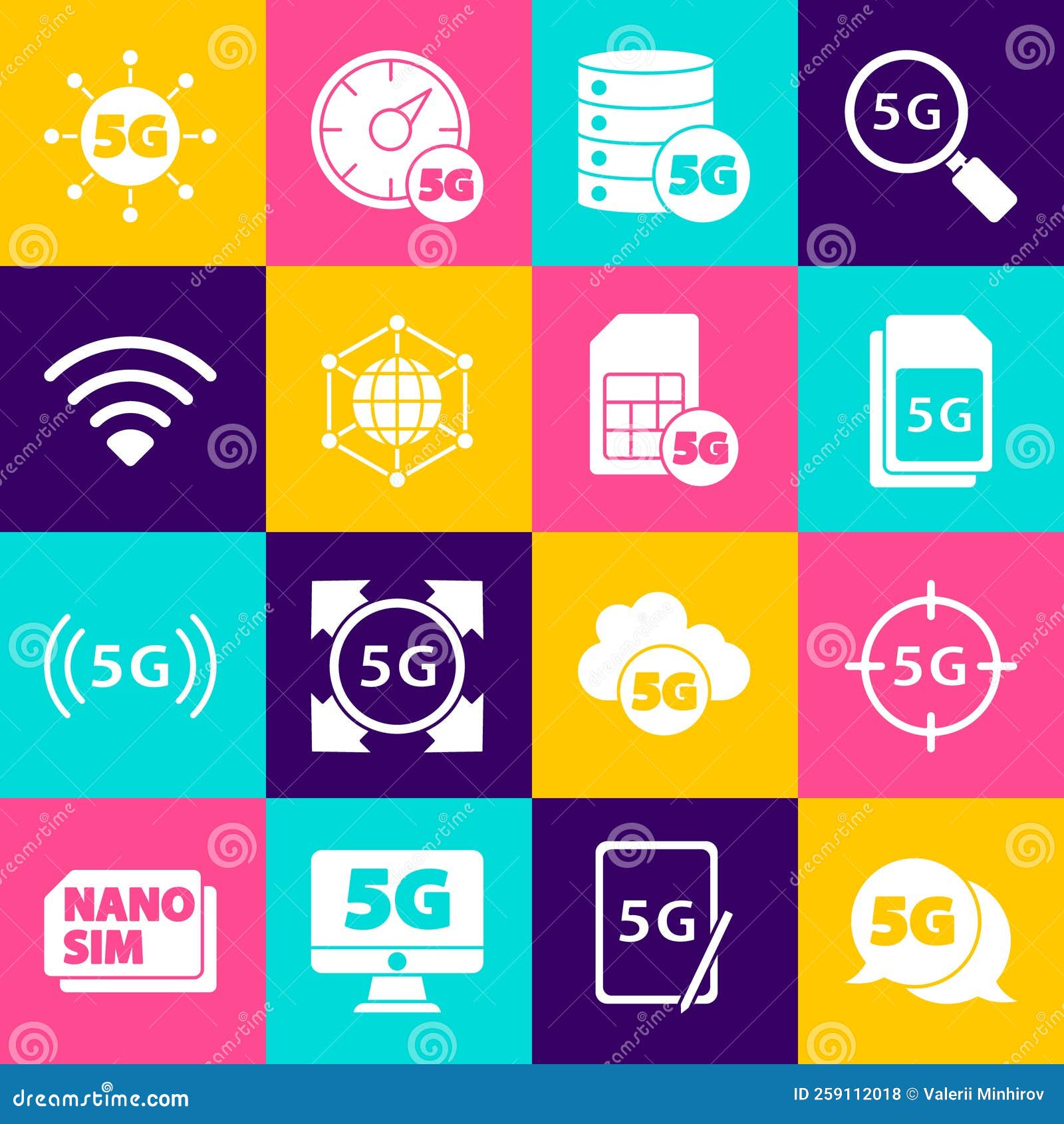 Set 5G Network, Sim Card, Server, Social, Wi-Fi Wireless, and Icon ...