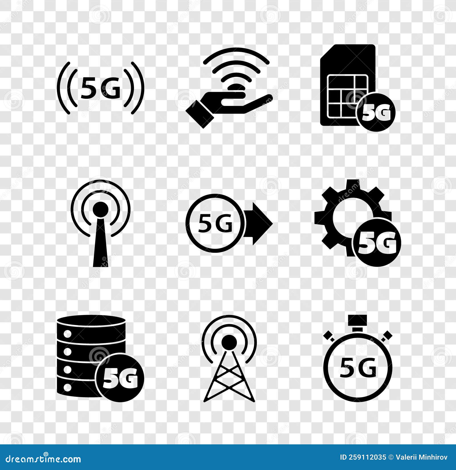 Set 5g Red Sim Card Server Antena Medidor De Velocidad Digital E Icono ...