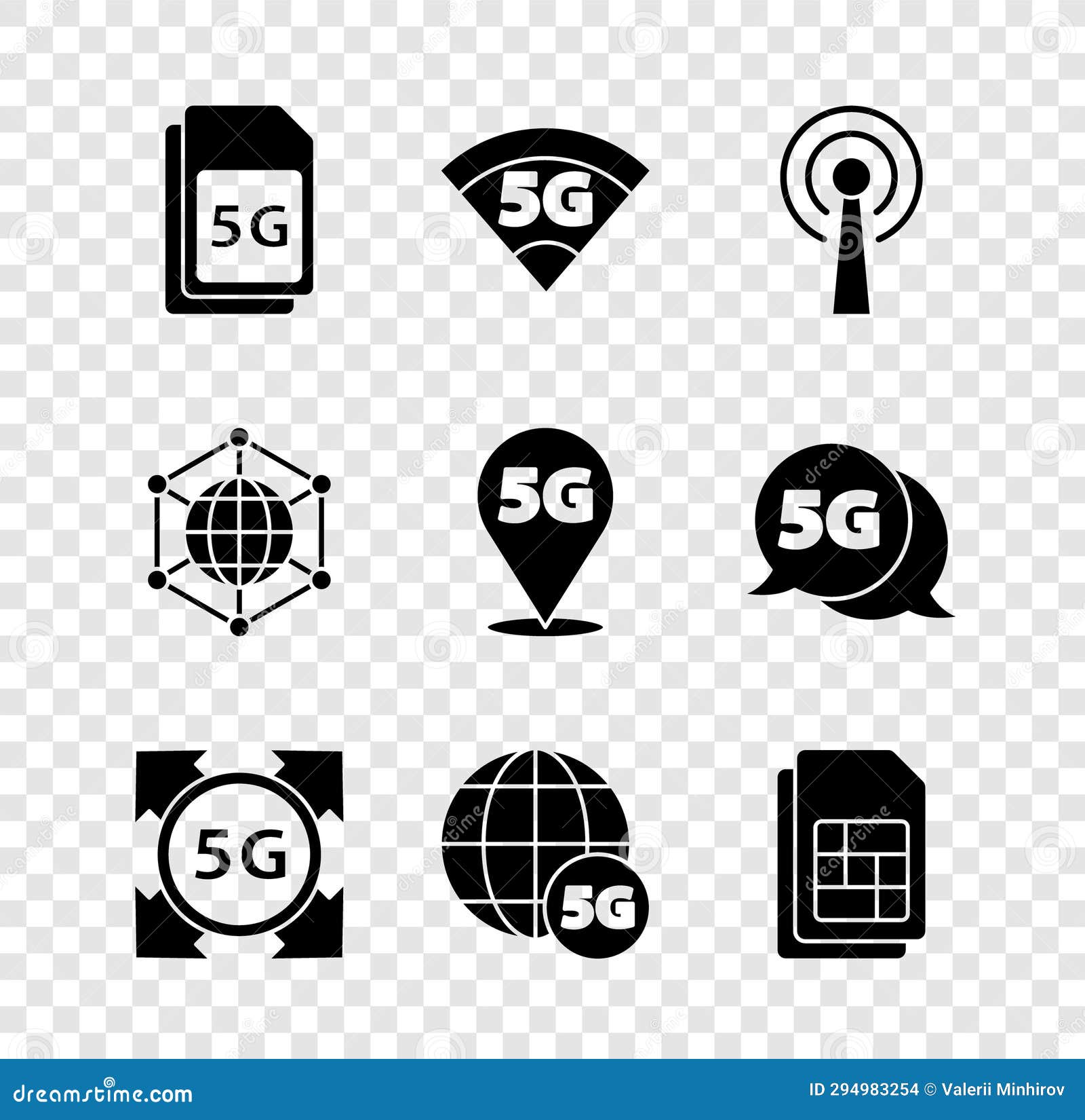 Set 5G Sim Card, Network, Antenna, Card, Social and Location Icon ...