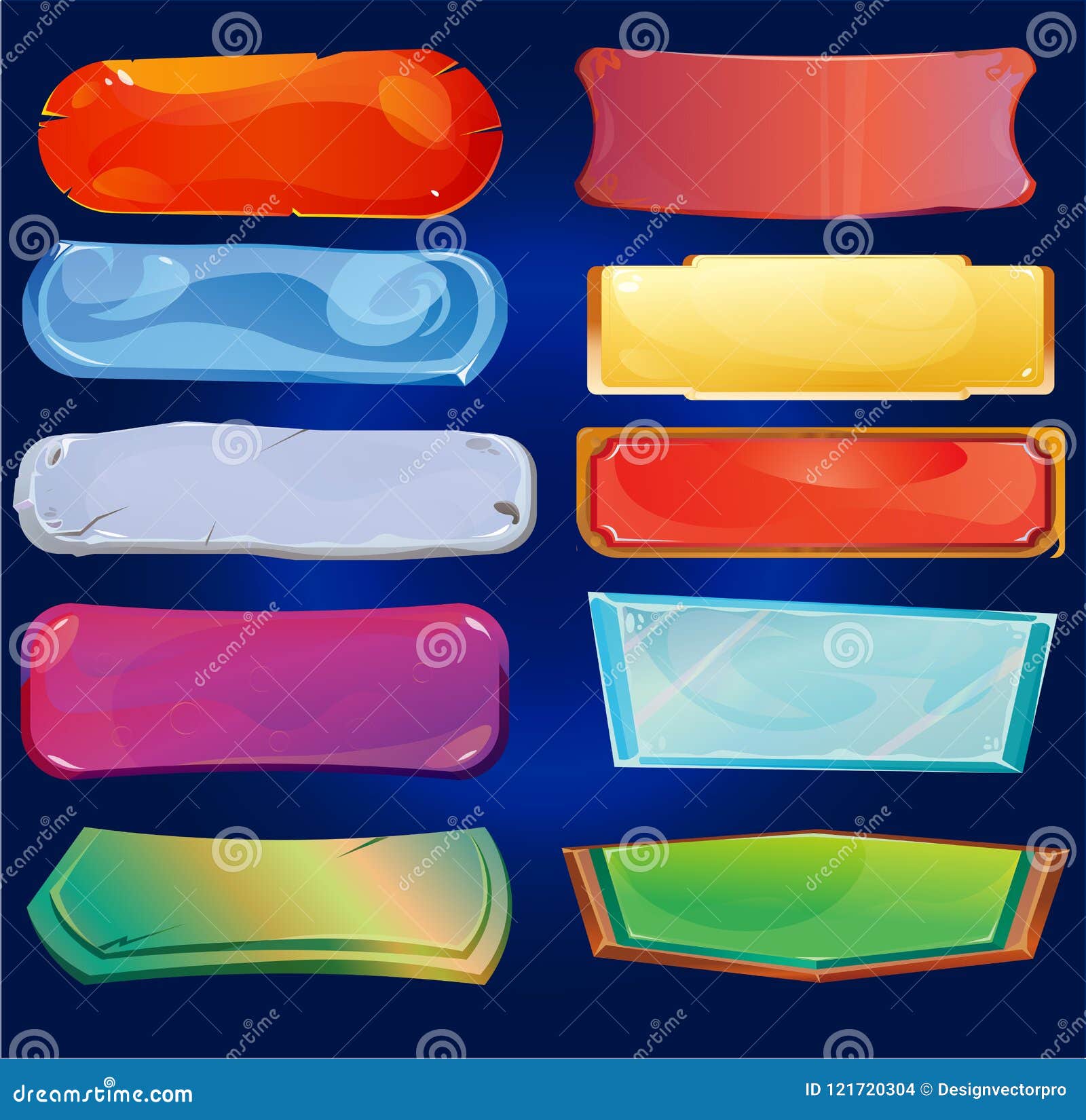 Set of Game Buttons. Different Cartoon Button Designs for Games, Apps ...