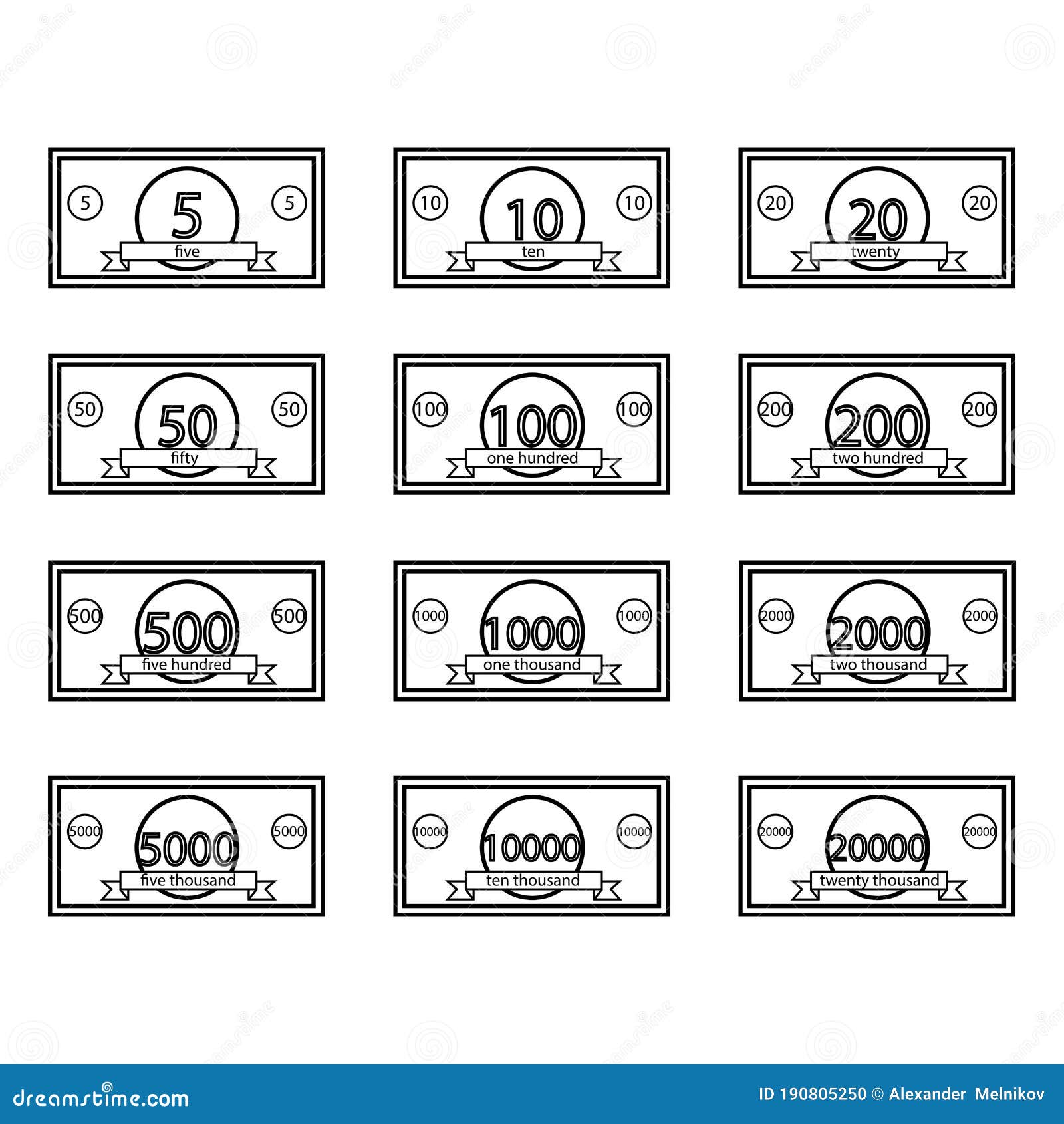 Set of Game Cash Notes Icons. Vector Illustration Eps 10 Stock ...