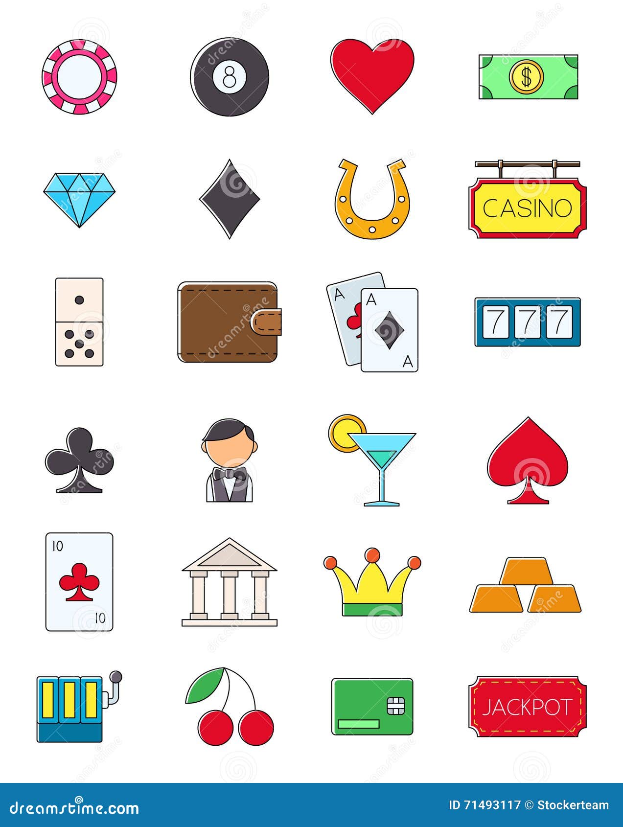 Set of Game of Chance Icons Stock Illustration - Illustration of poker ...