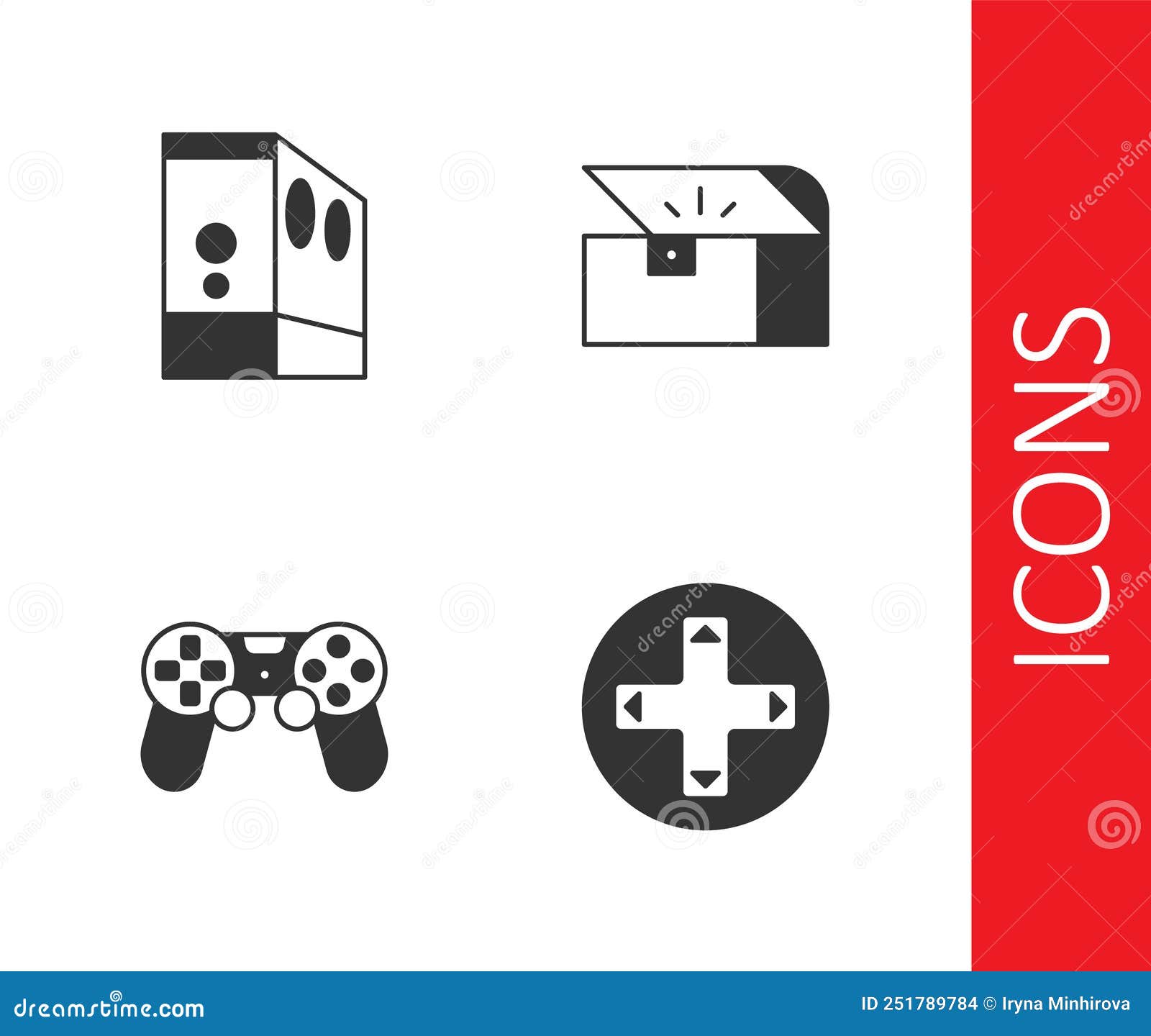 Set Game Controller or Joystick, Case of Computer, and Chest for Game Icon. Vector Stock Vector ...