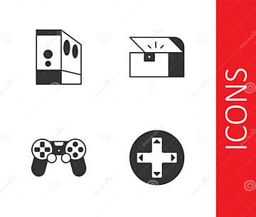 Set Game Controller or Joystick, Case of Computer, and Chest for Game Icon. Vector Stock Vector ...