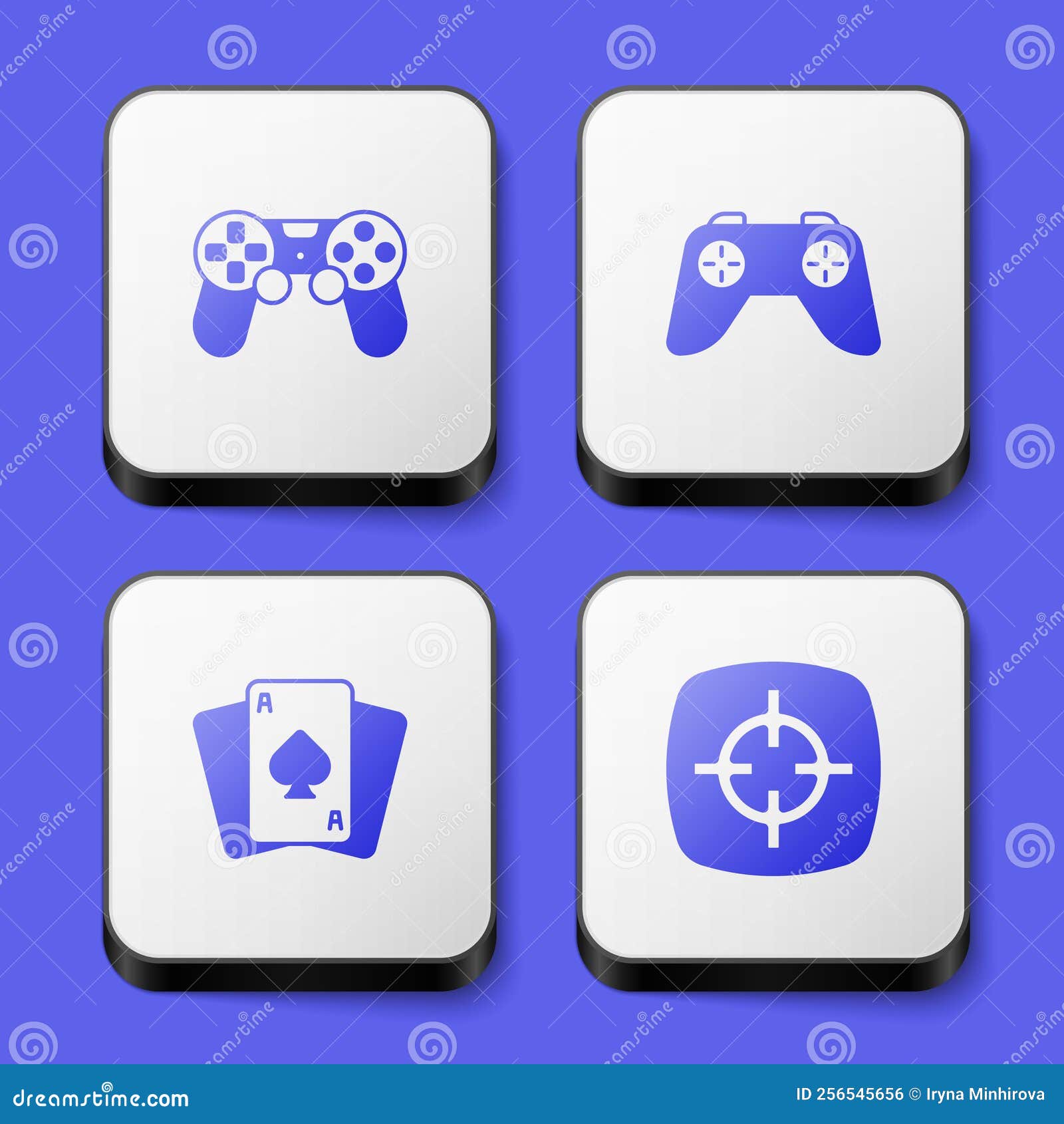 Set Game Controller or Joystick, Playing Cards and Target Sport Icon ...