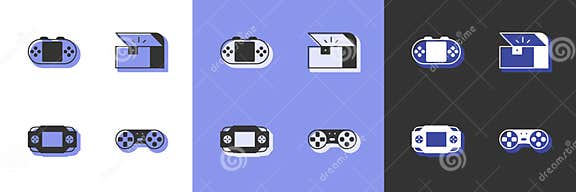 Set Game Controller or Joystick, Portable Video Game Console, and Chest for Icon. Vector Stock ...
