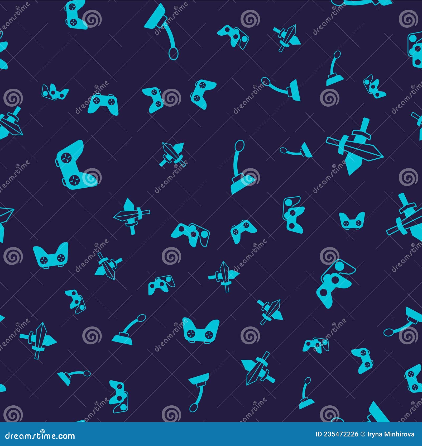Set Game Controller or Joystick, Sword for Game, Microphone and on Seamless Pattern. Vector ...