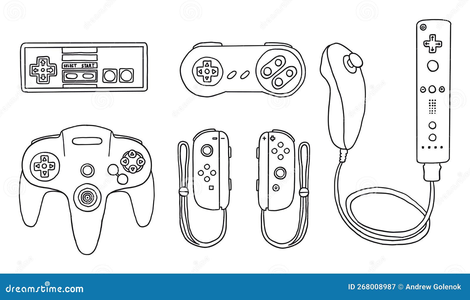 Set of Game Controllers in Hand Drawn Outline Doodle Style Stock Vector ...