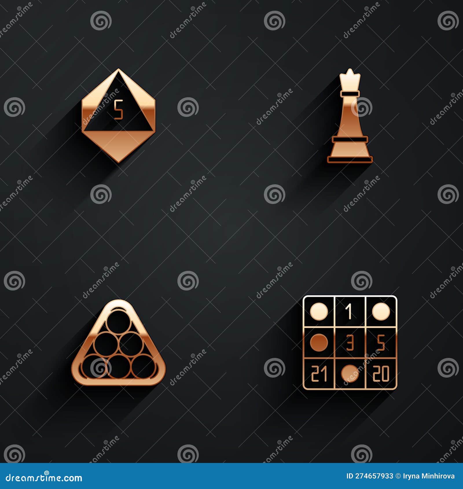 Set Game Dice, Chess, Billiard Balls in Triangle and Bingo Card Icon ...