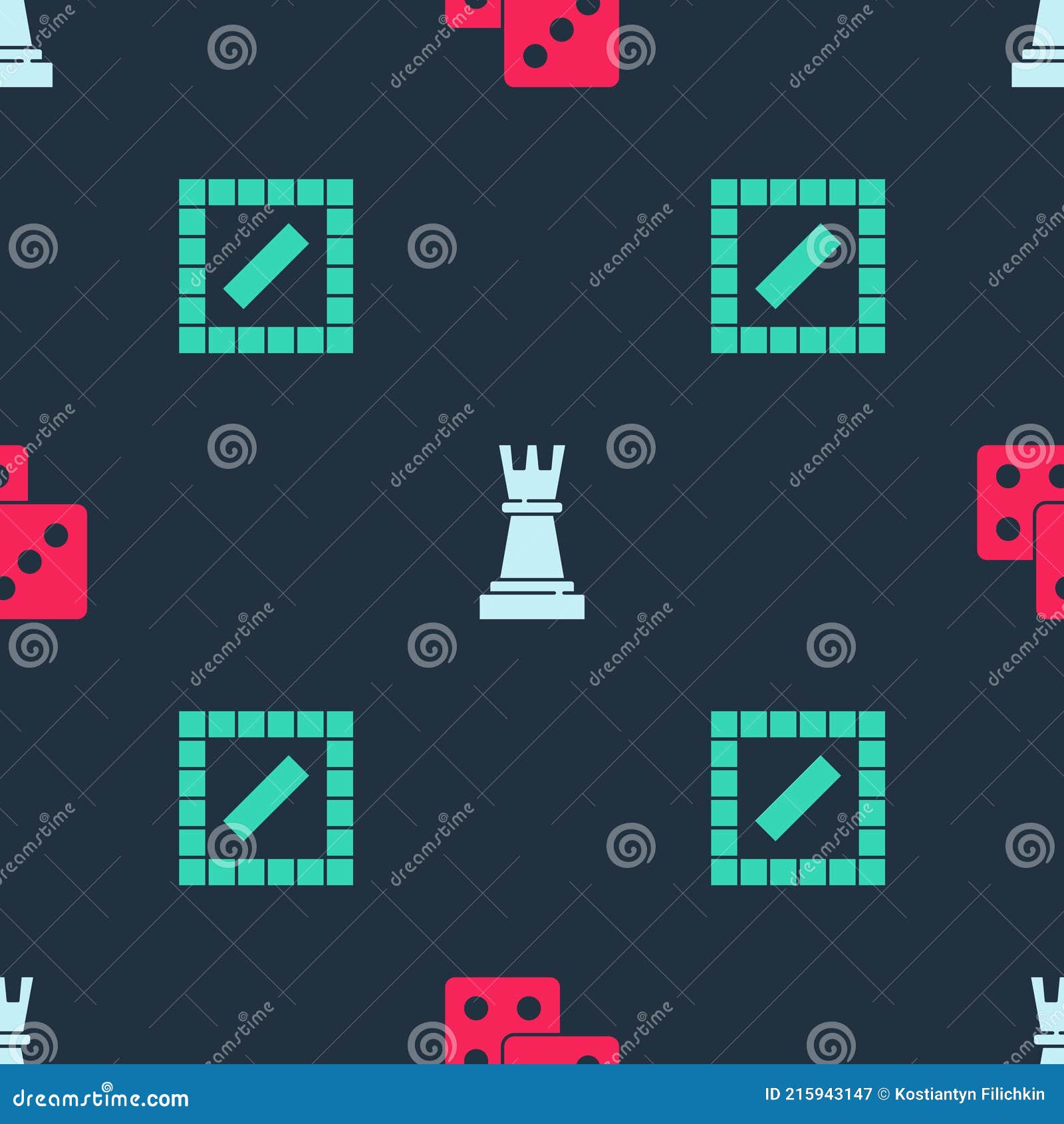 Set Game Dice, Chess and Board Game on Seamless Pattern. Vector Stock ...