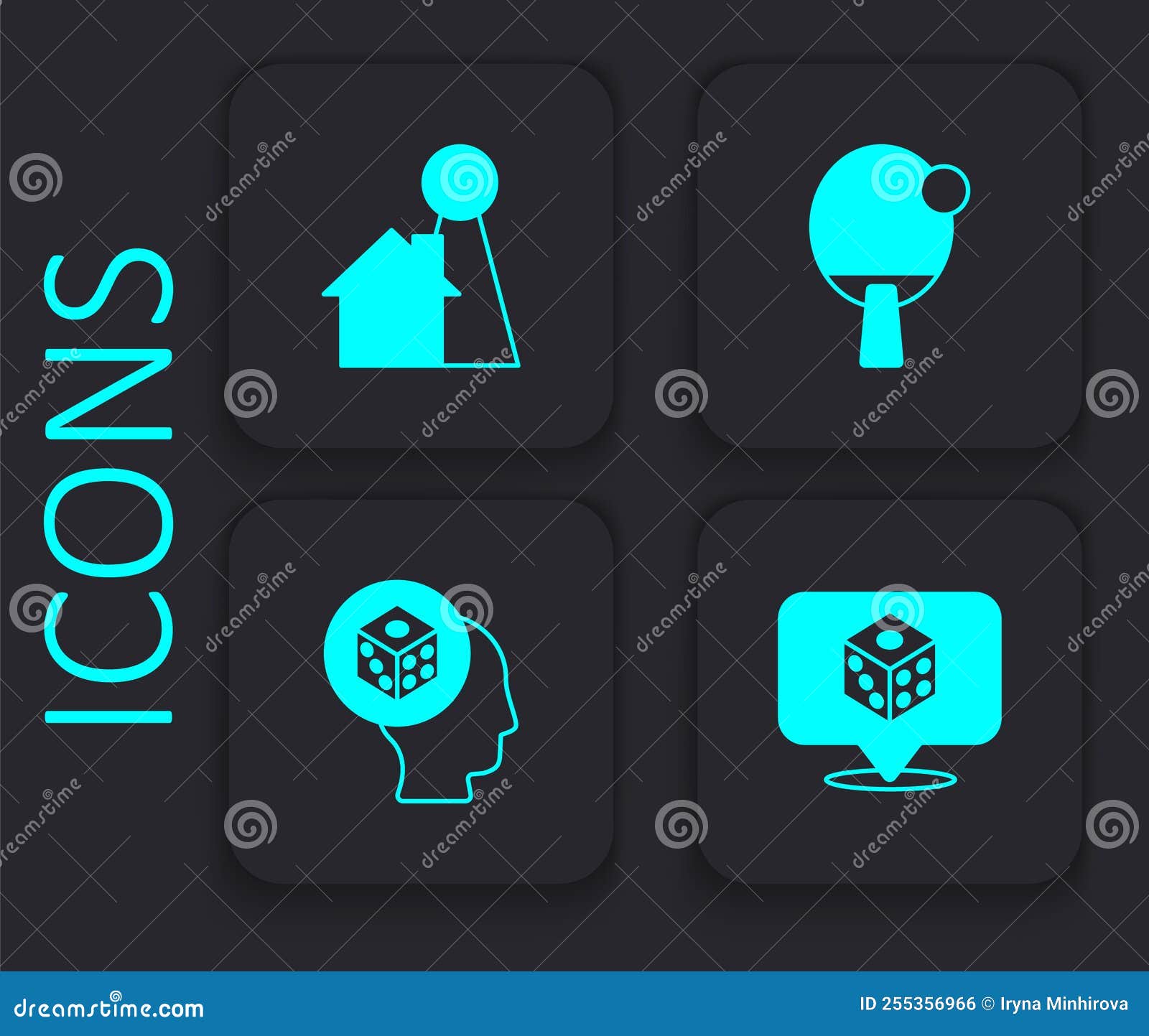 Set Game Dice, Chip for Board Game, Racket and Icon. Black Square ...