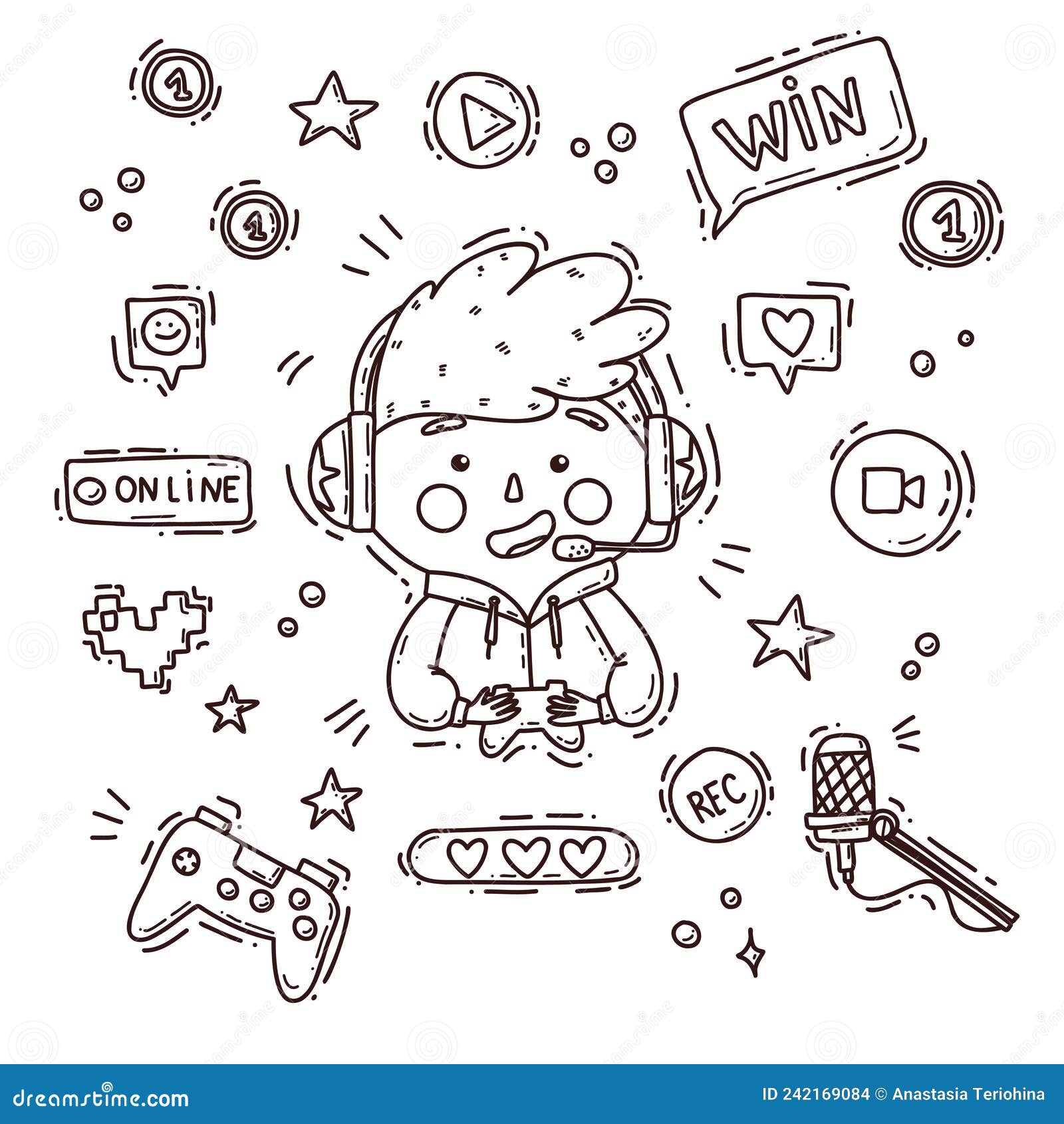 Video game streamer line stock vector. Illustration of prints - 242169084