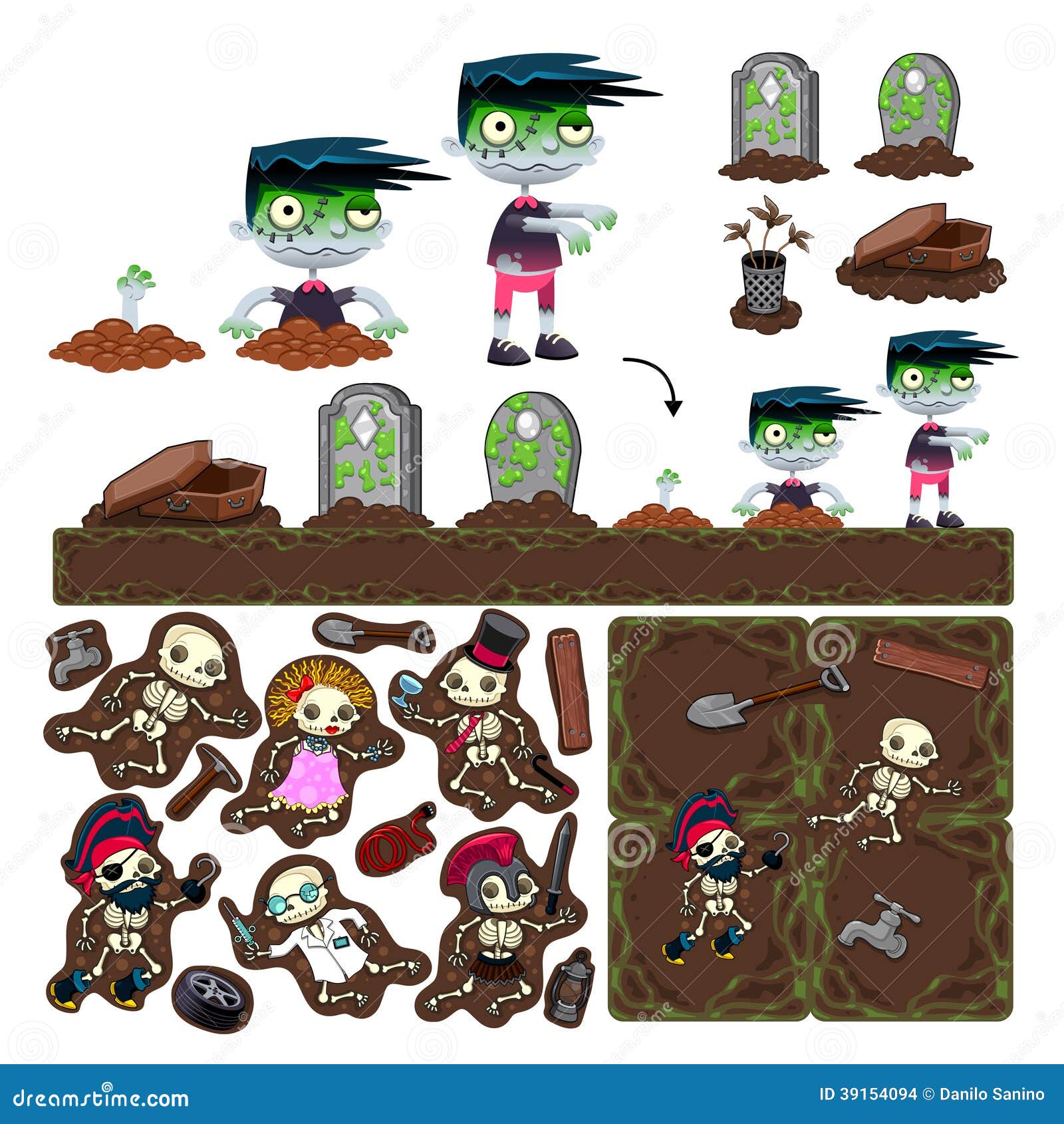 Set of Game Elements with Zombie Character. Stock Vector - Illustration ... Set of Game Elements with Zombie Character. Stock Vector - Illustration ...